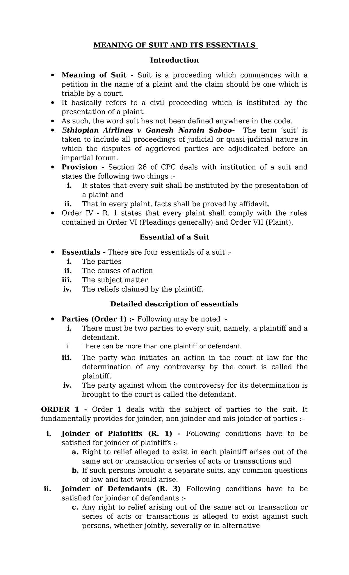 Meaning and Essentials of Suit in Civil Proceedings - Studocu
