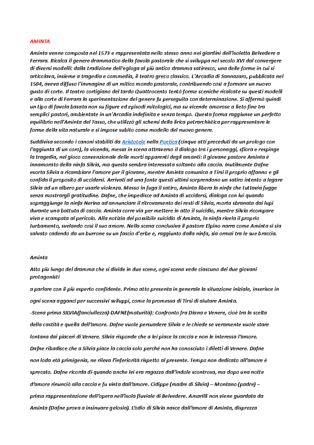 Aminta - AMINTA Aminta venne composta nel 1573 e rappresentata nello ...