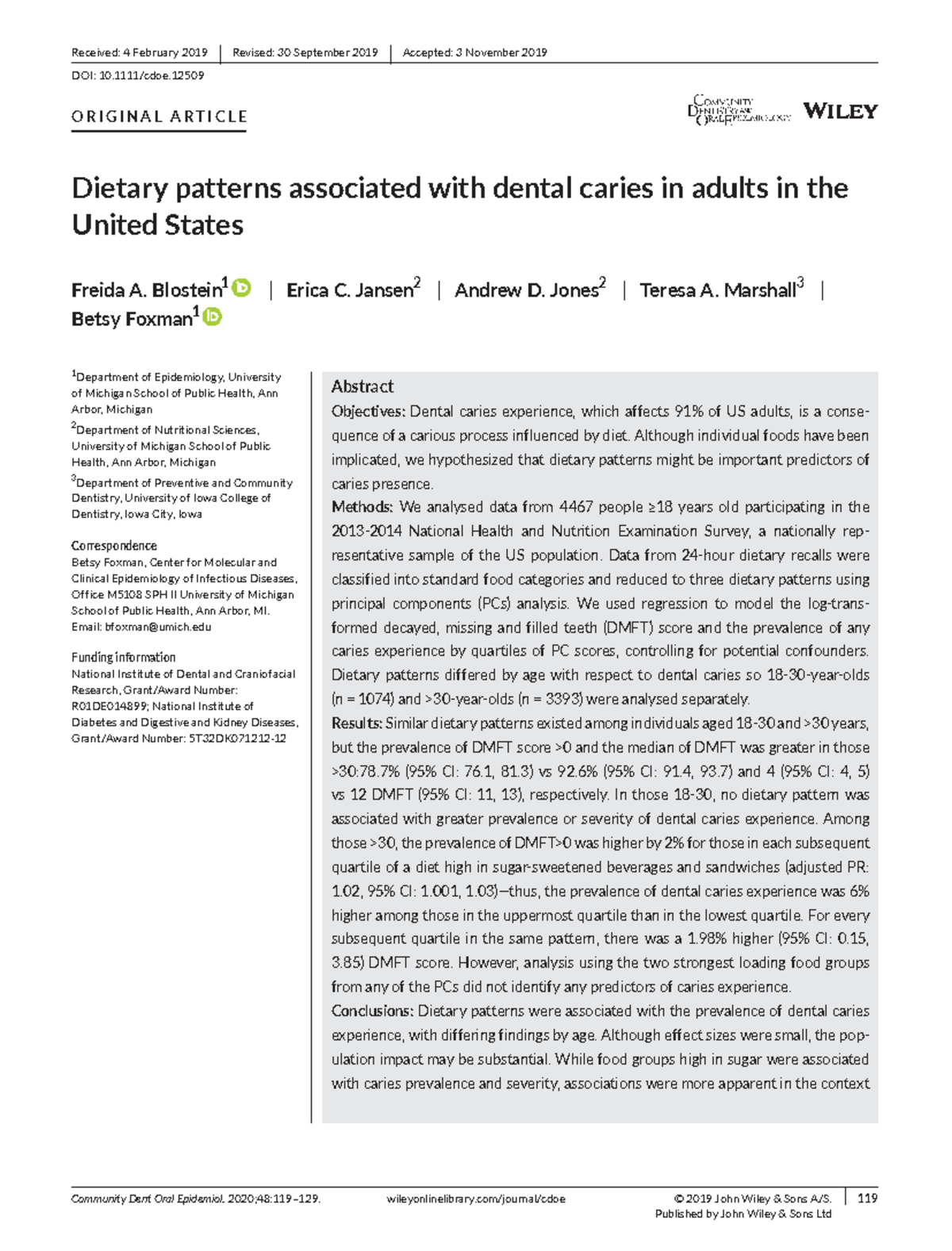 Dietary Patterns and Dental Caries in Adults: Insights from NHANES ...