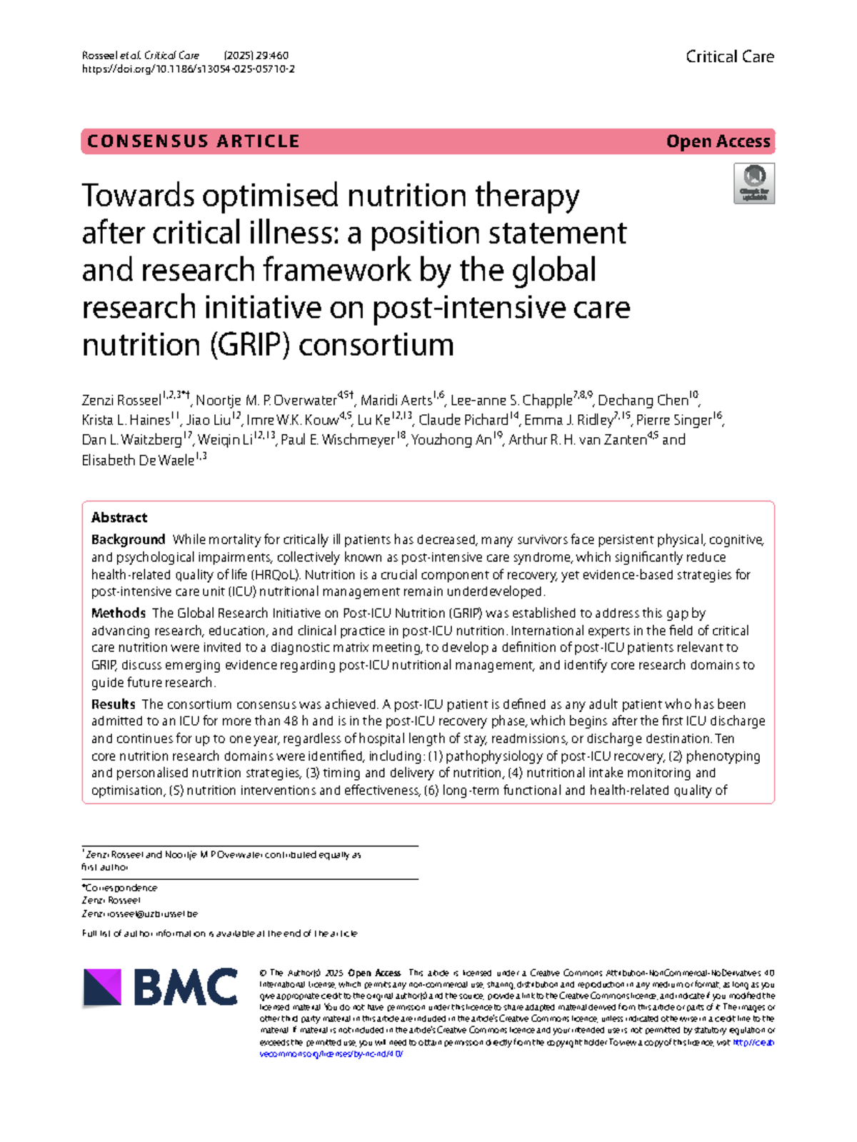 Post-ICU Nutrition Strategies: A GRIP Position Statement (2025) - Studocu