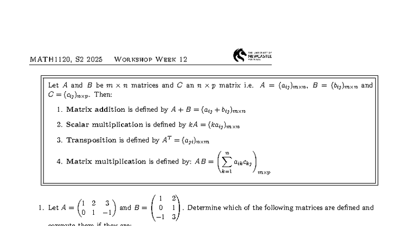 MATH1120 S2 2025 Workshop Week 12: Matrix Operations and Eigenvalues ...