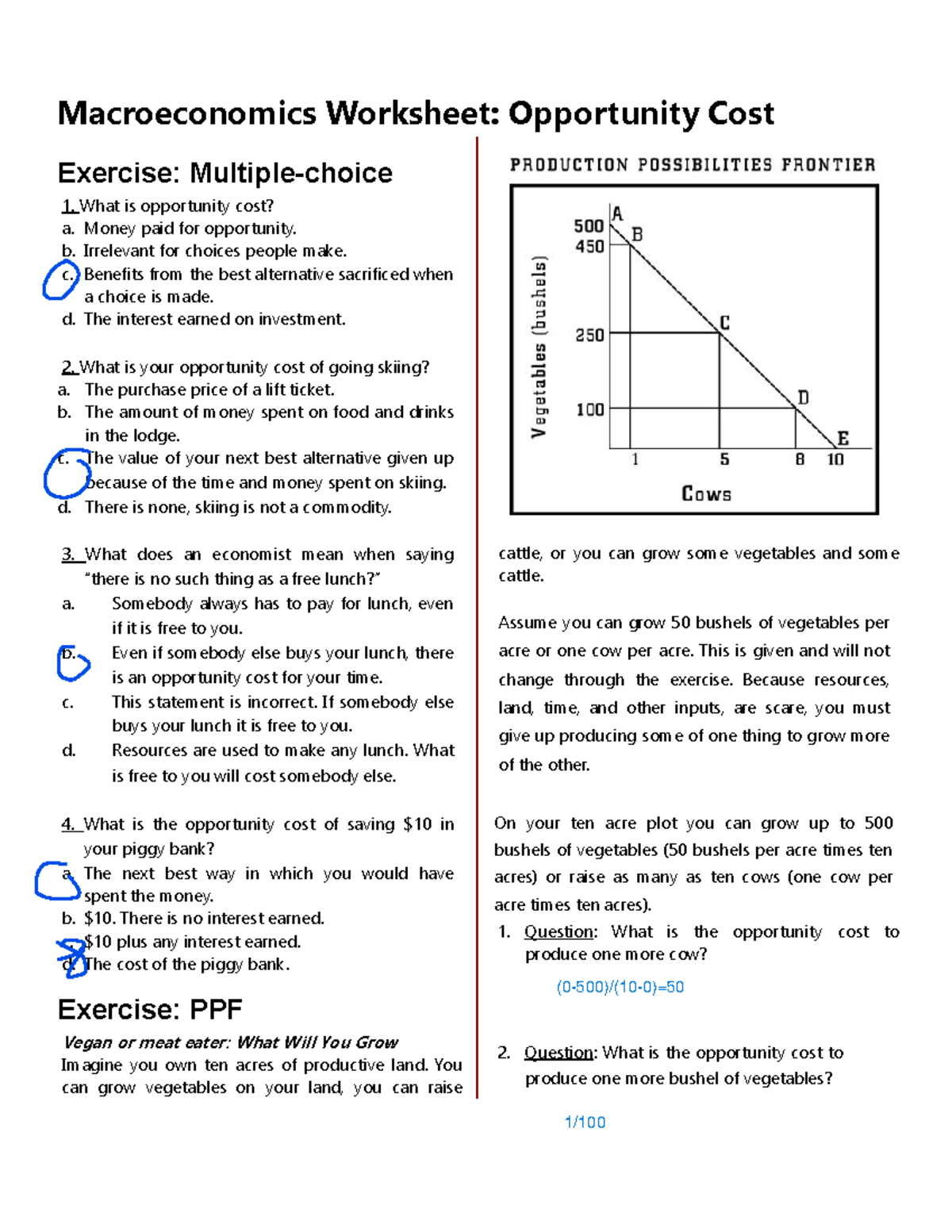 L3.1 - Opportunity Cost - Macroeconomics Worksheet: Opportunity Cost ...
