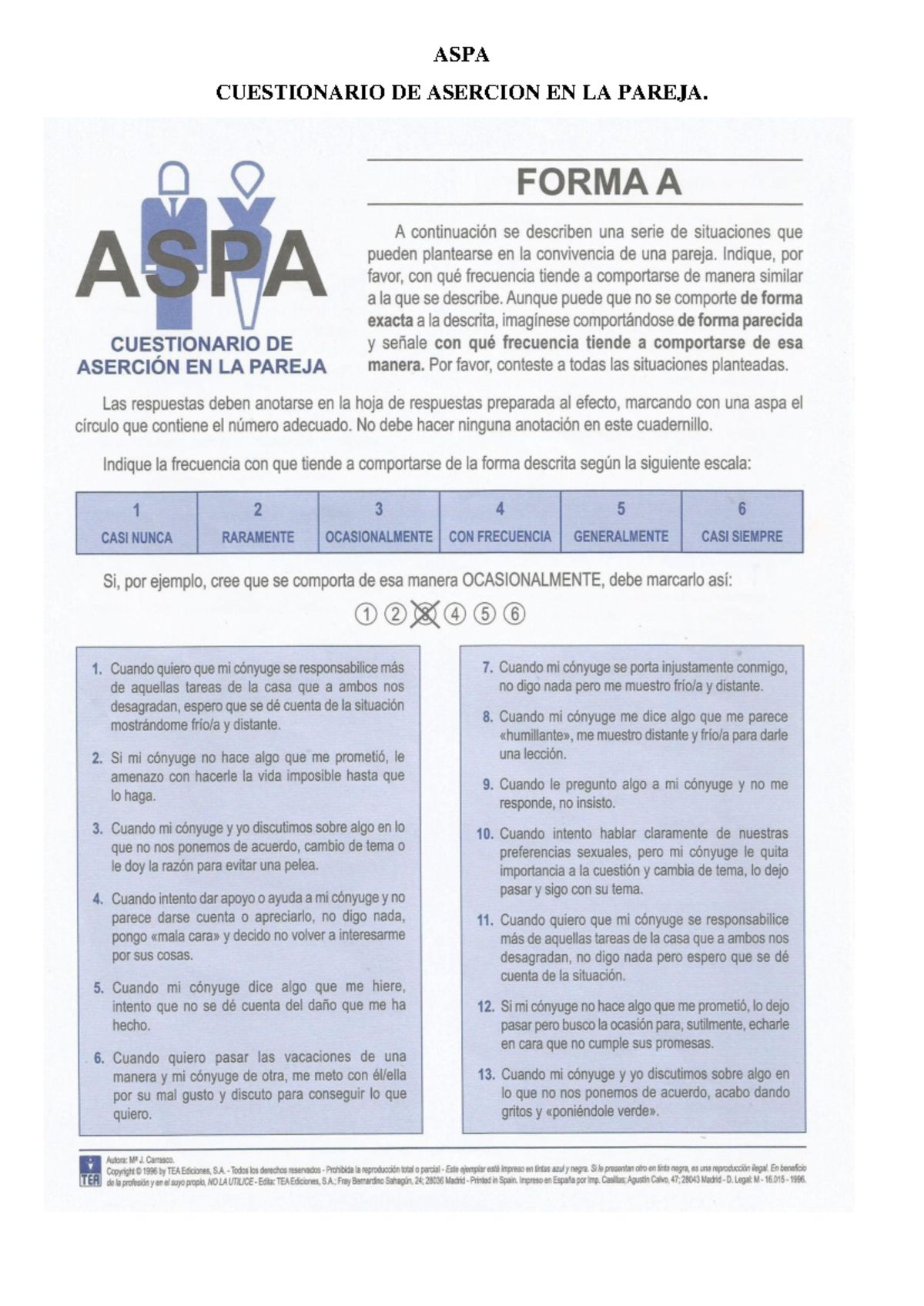 Cuestionario de Aserción en la Pareja - ASPA Completo - Studocu