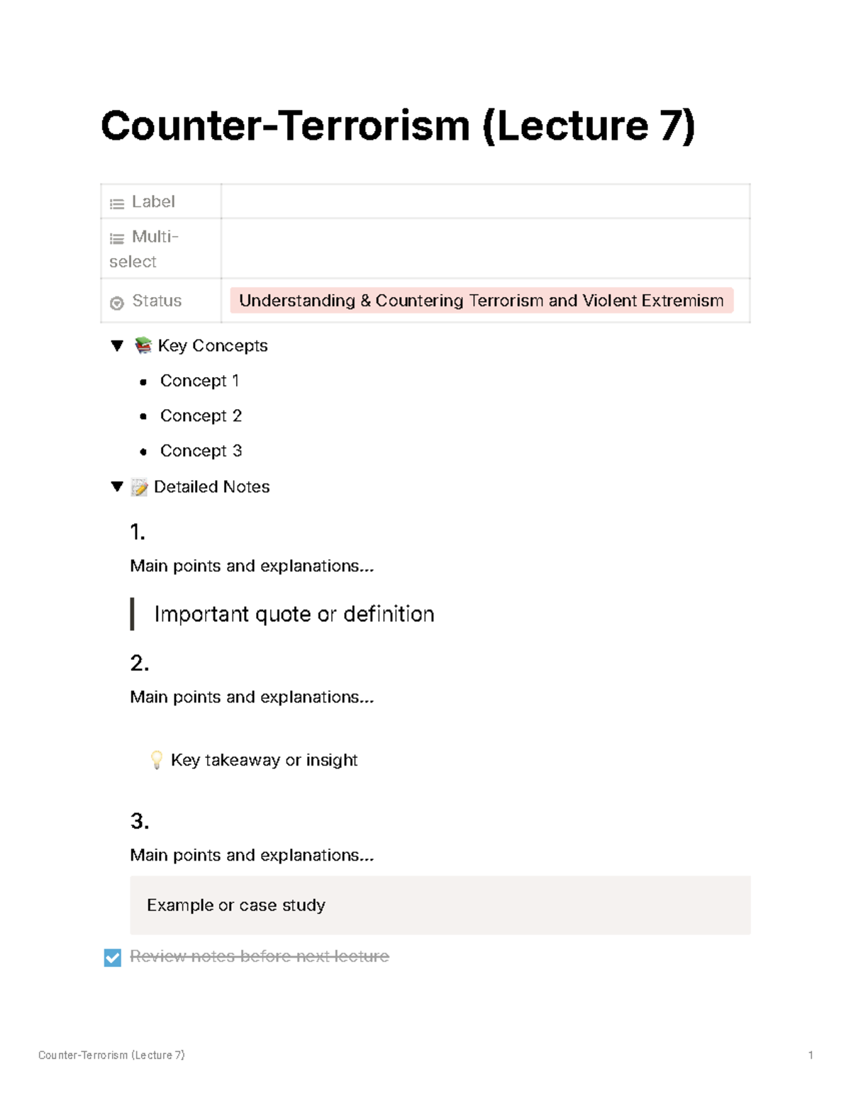 Counter-Terrorism Concepts and Strategies: Lecture 7 Notes - Studocu
