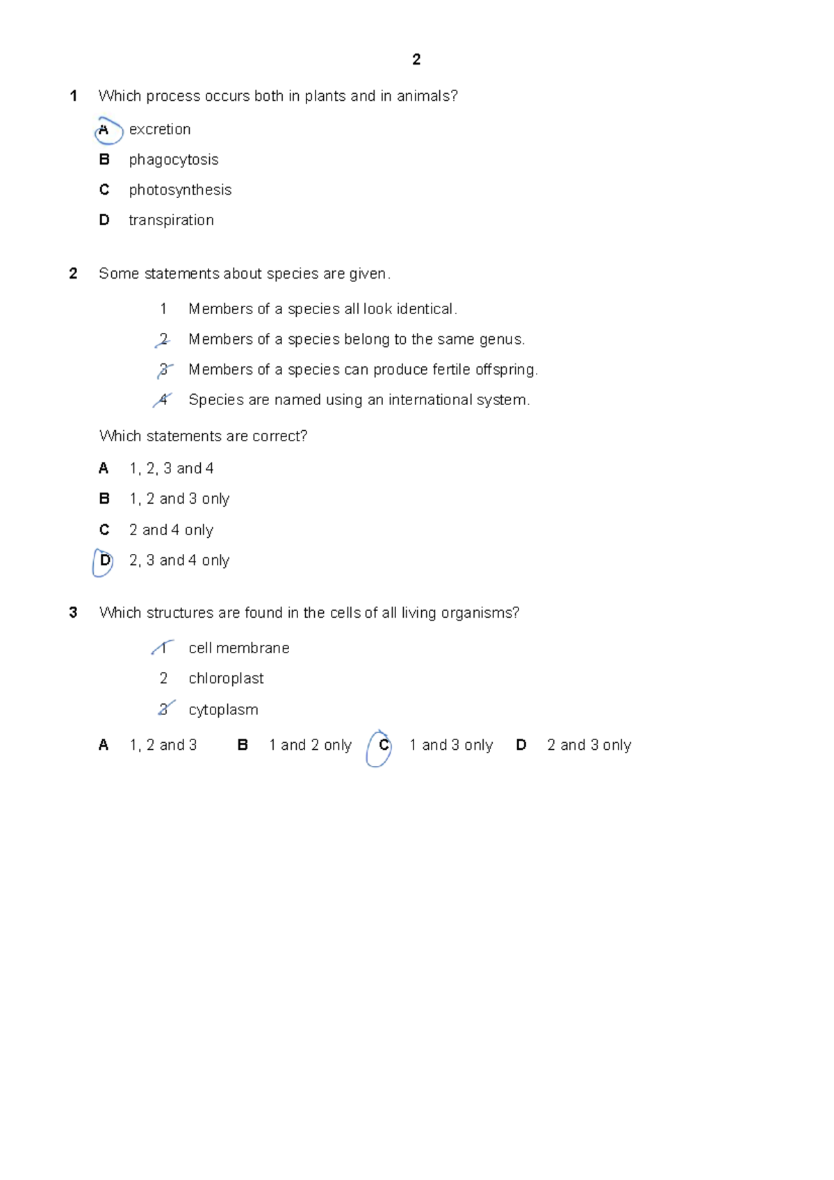 Igcse S23 QP 22 - Biology Worksheet on Processes in Plants and Animals ...
