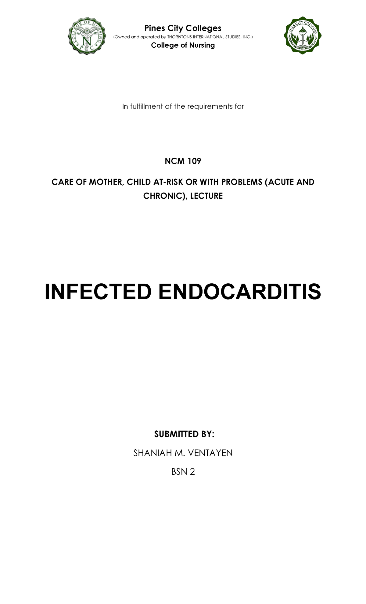 NCM 109 Lecture Notes: Understanding Infected Endocarditis - Studocu