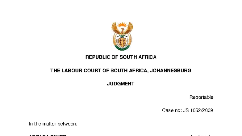 Labour Court Judgment: Lowies vs. University of Johannesburg (Case No ...