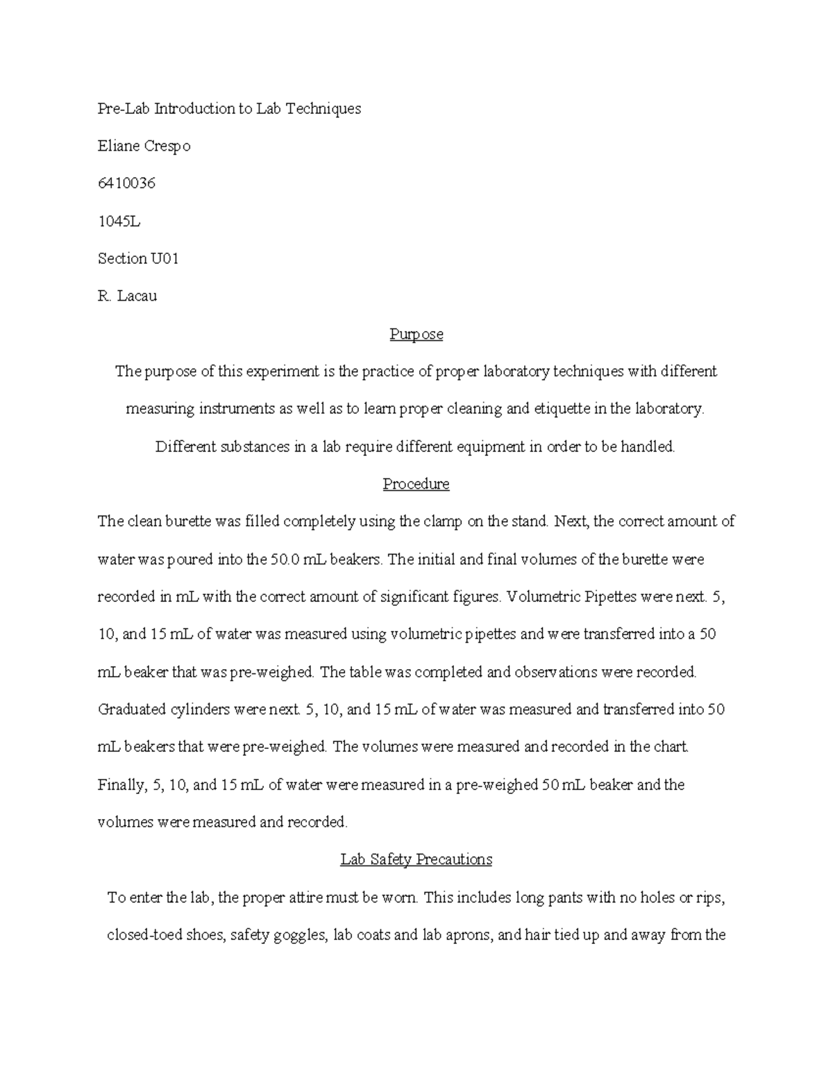 Final Pre-lab Report for Module 4: Lab Techniques Practice - Studocu