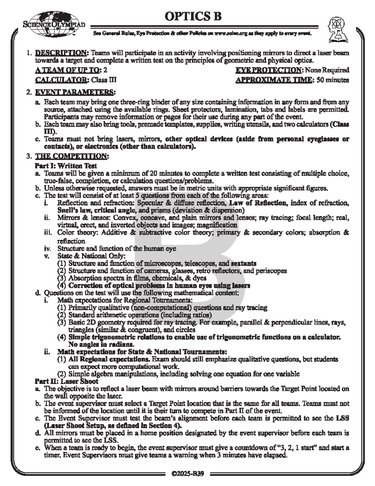 OPTICS B SCIENCE OLYMPIAD: Laser Beam Challenge Rules and Guidelines - Studocu