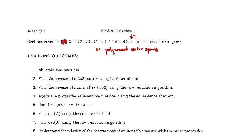 Math 203 Exam 2 Review Fall 2025 Sections 1 9 2 1 4 3 Studocu