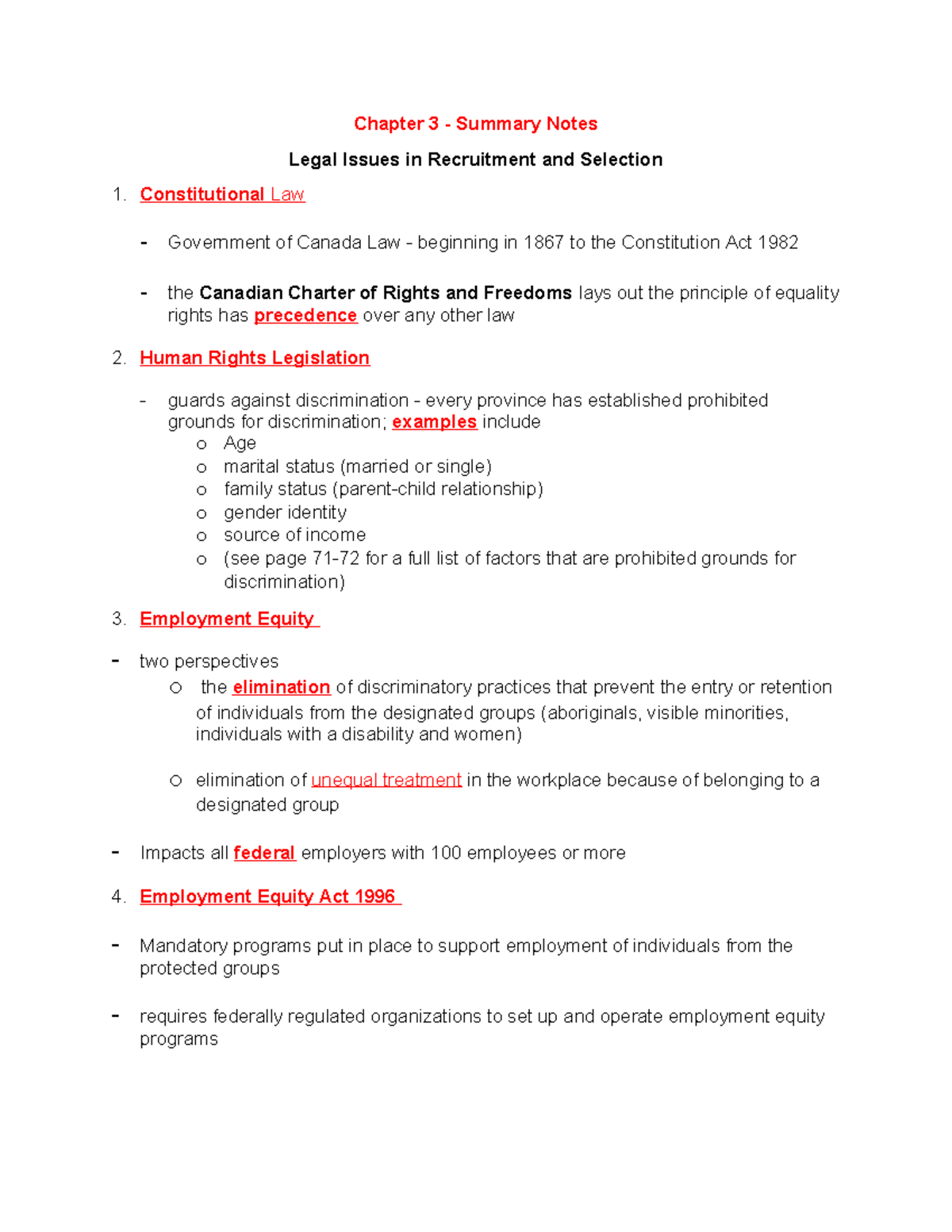 Chapter 3 Summary: Legal Issues in Recruitment & Selection (HRM 101 ...