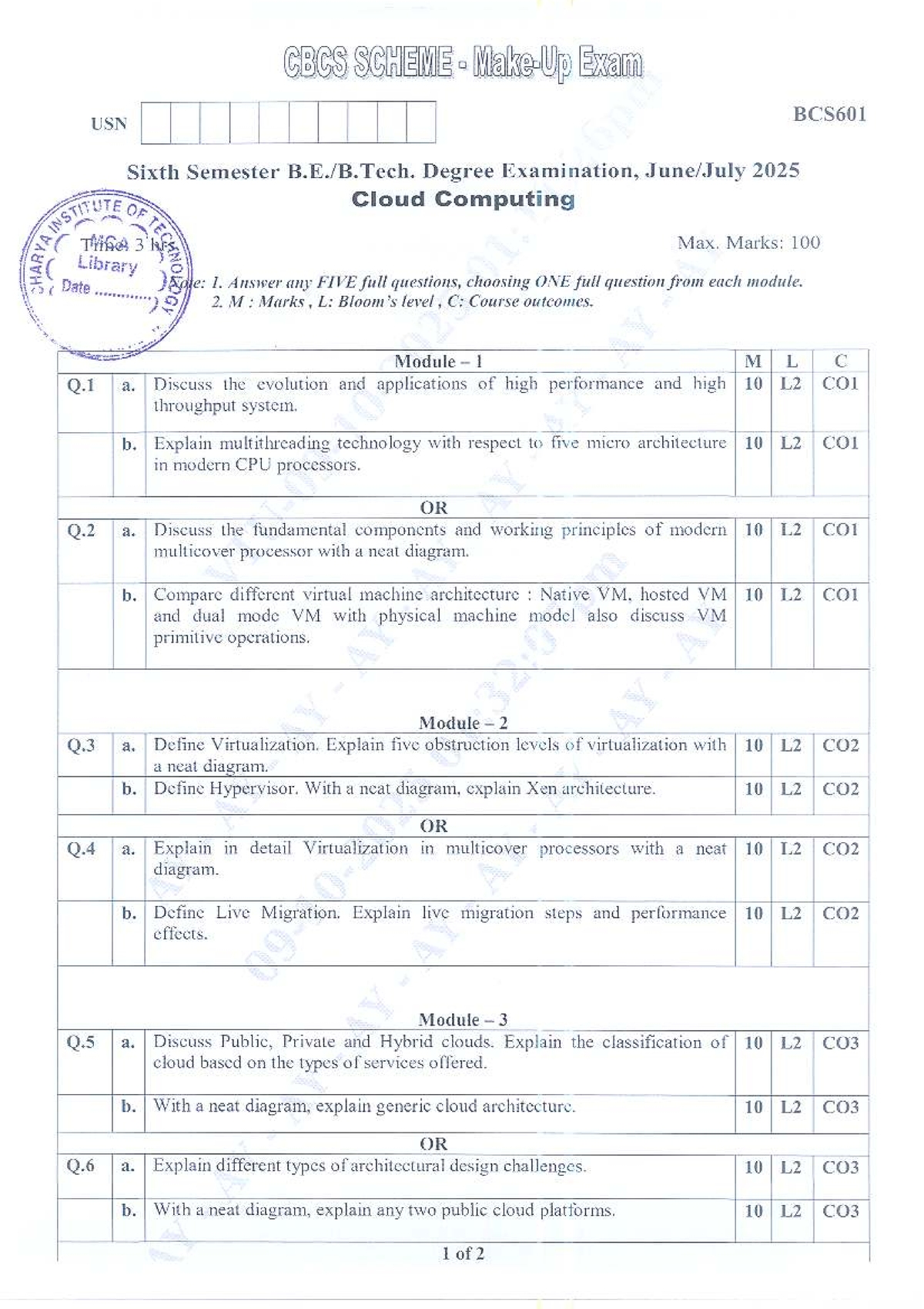 Cloud Computing Exam BCS601 - Sixth Semester Tech Degree 2025 - Studocu