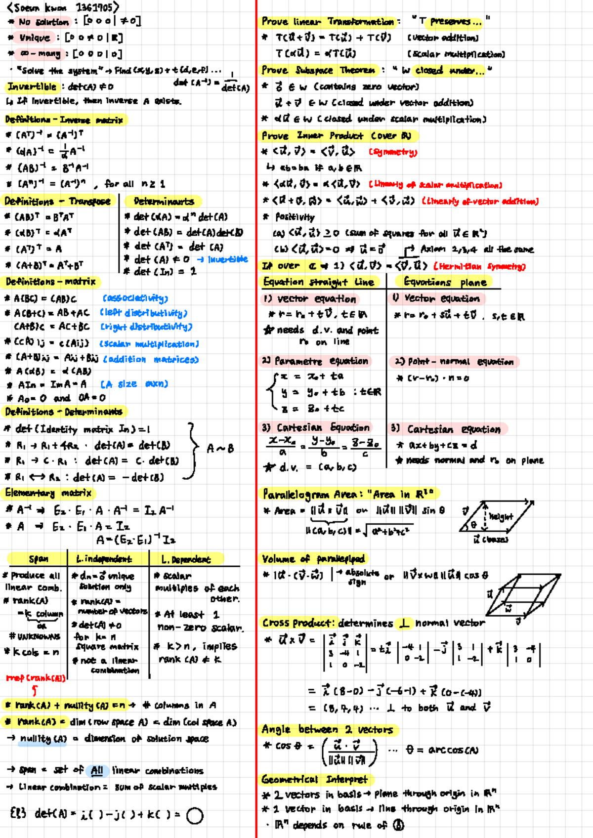 MAST10007 Final Exam Cheat Sheet: Linear Transformations & Matrices ...