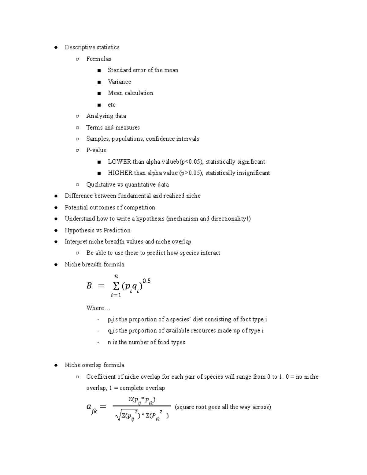 BIOL 208 Lab Study Guide: Hypothesis Testing & Niche Overlap Analysis ...