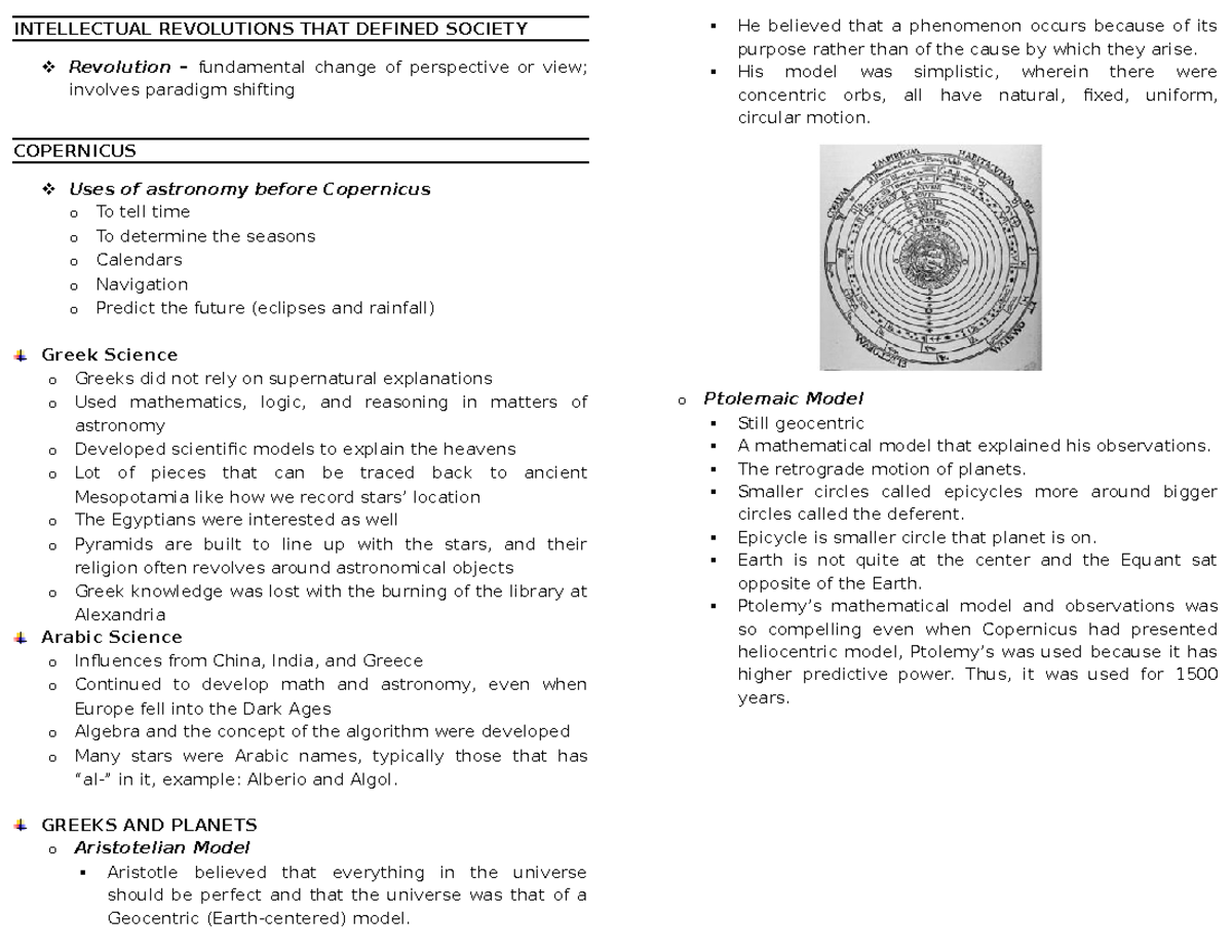 INTL REVOLUTIONS IN SCIENCE: COPERNICUS TO DARWIN (STS 101) - Studocu