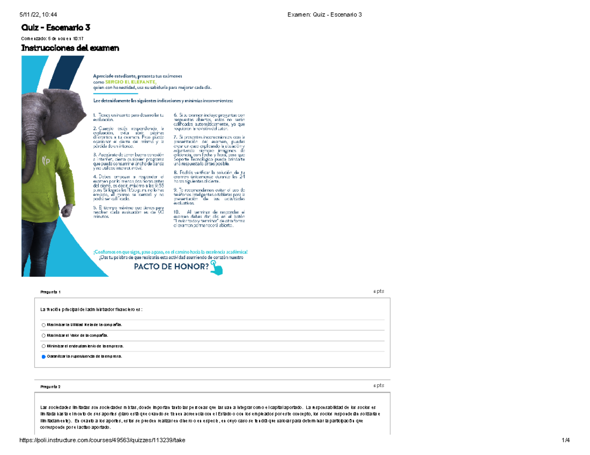Quiz - Escenario 3: Estrategias Financieras y Estructura Empresarial ...