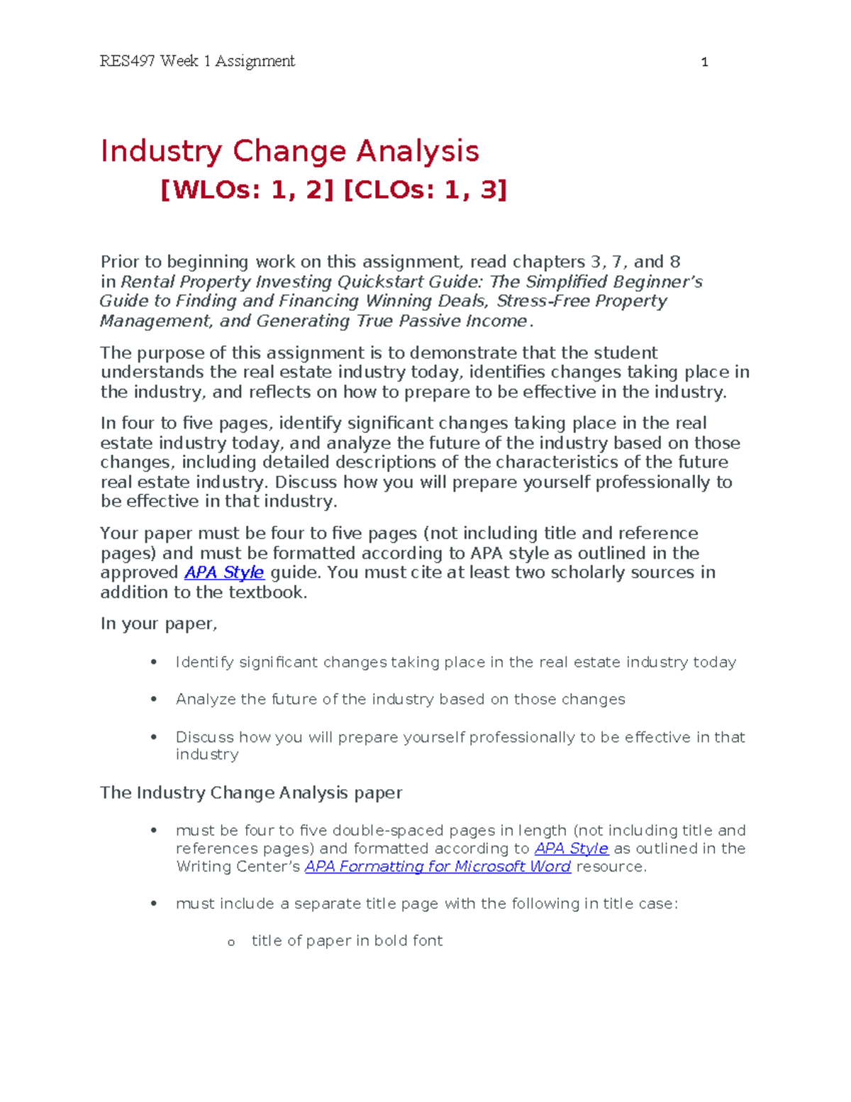 RES497 Week 1 Assignment: Analyzing Changes in the Real Estate Industry ...