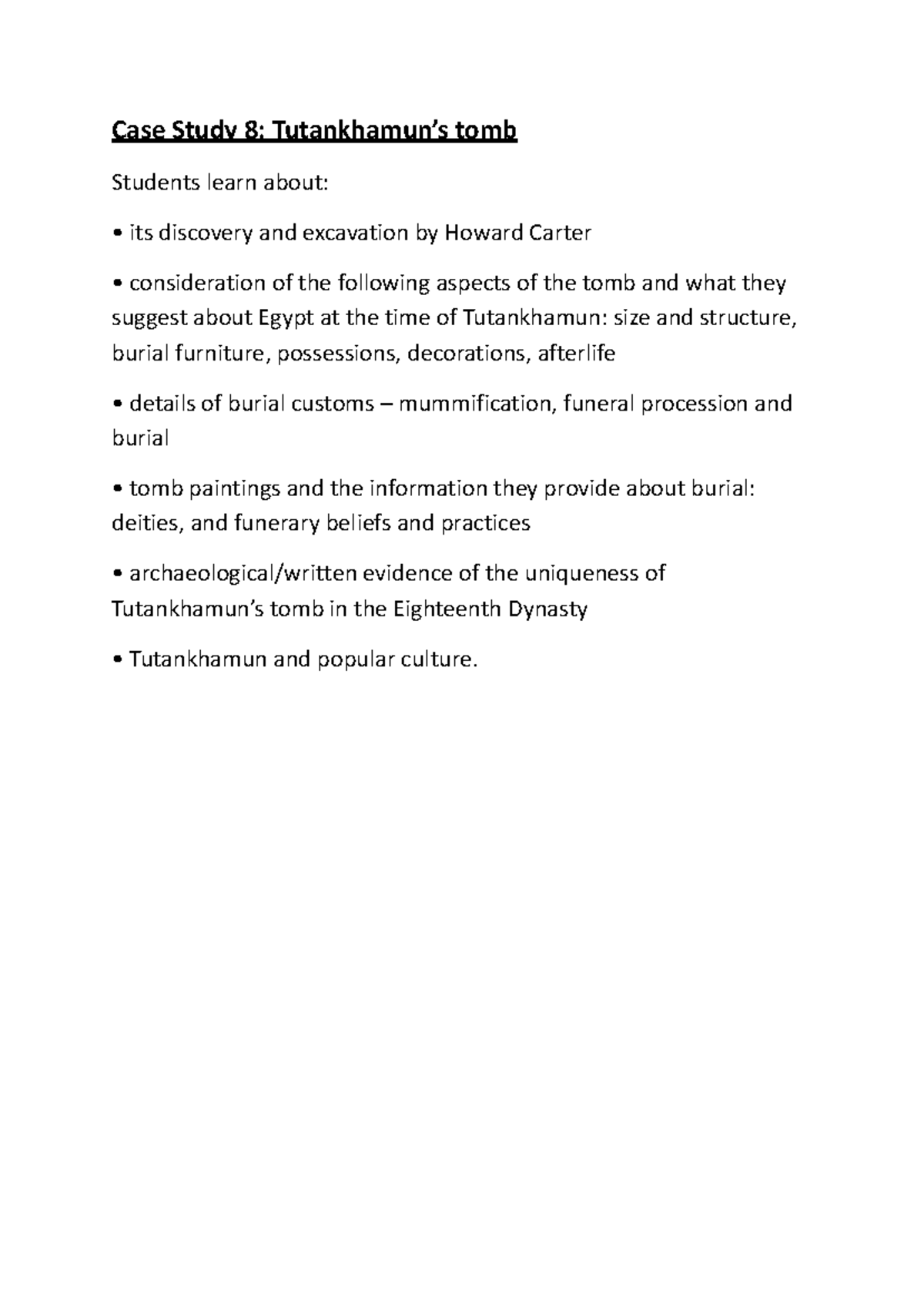 Tutankhamun's Tomb Syllabus Outcomes - Case Study 8: Tutankhamun’s tomb ...