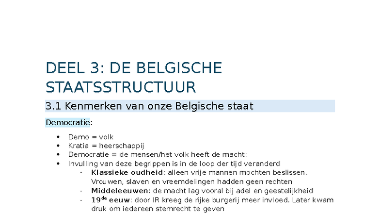 DEEL 3: DE BELGISCHE STAATSSTRUCTUUR EN DEMOCRATIE - Studocu