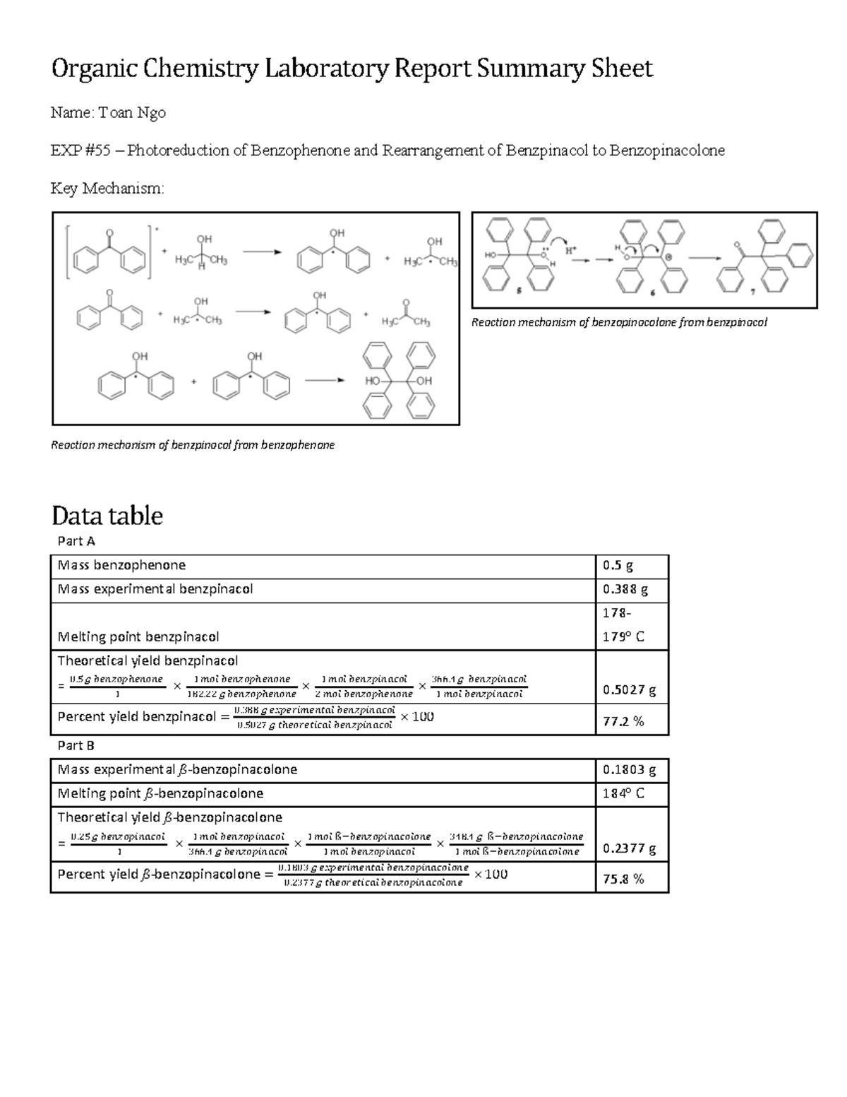 EXP 55 - Photoreduction of Benzophenone & Synthesis of Benzopinacolone ...