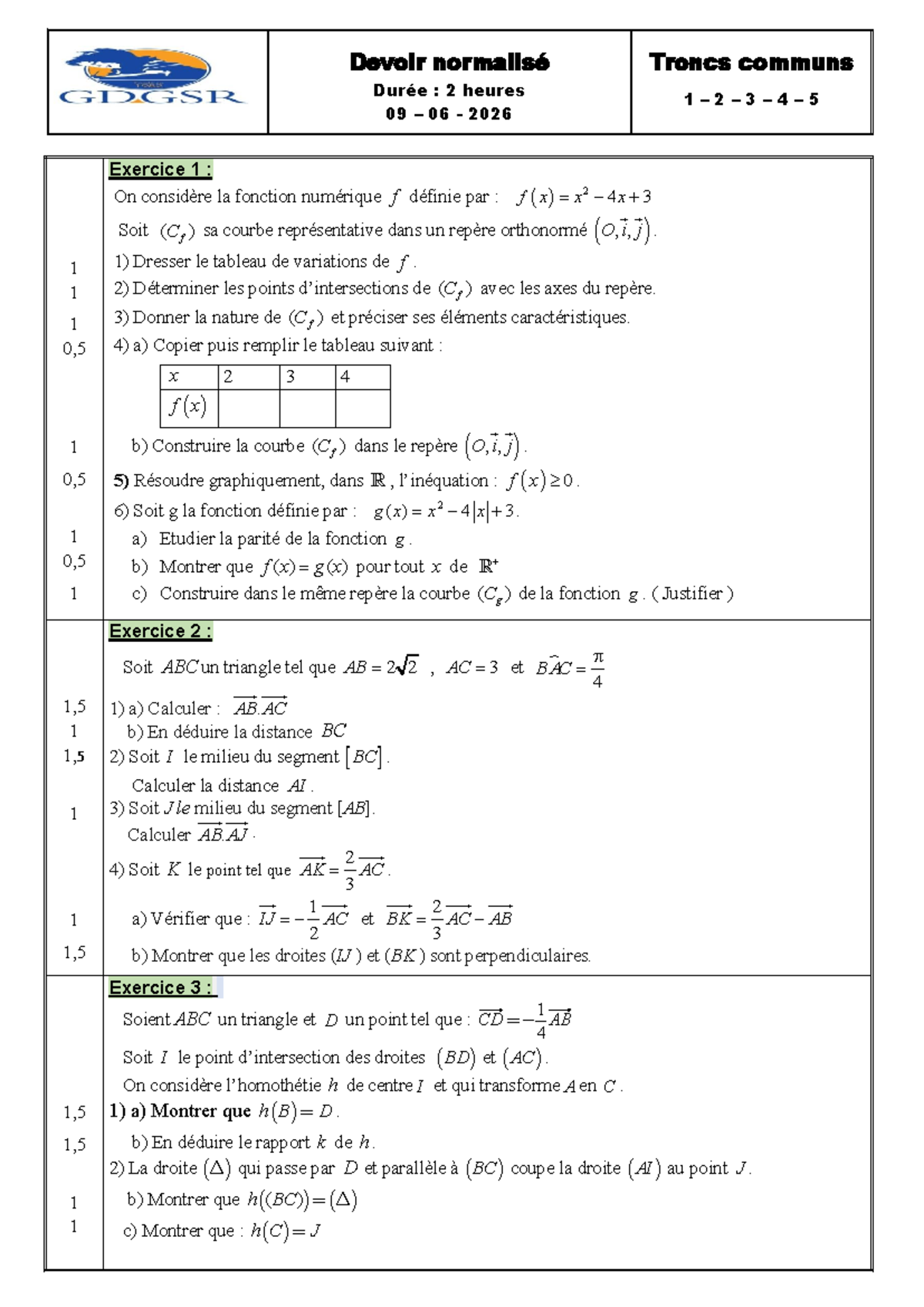 Devoir normalisé Maths S2 - Exercice et Résolutions 2026 - Studocu