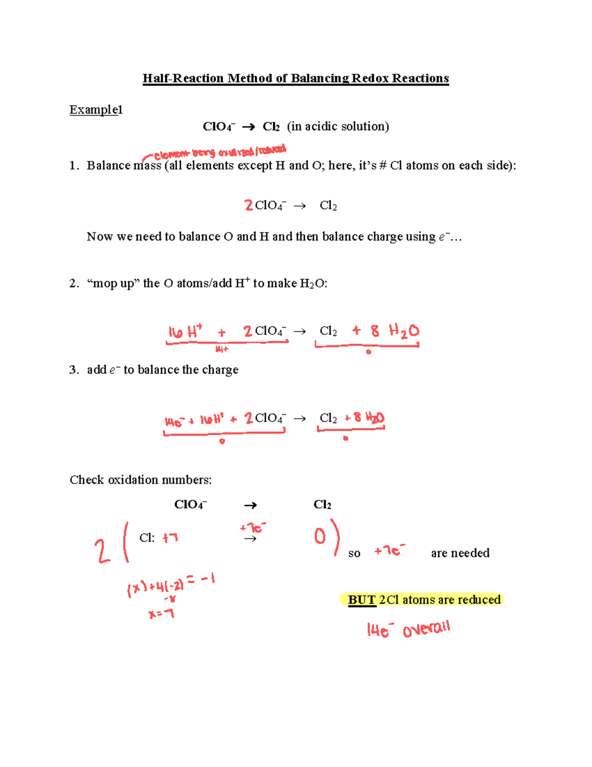 Chapter 17 Practice Problems - Half-Reaction Method of Balancing Redox ...
