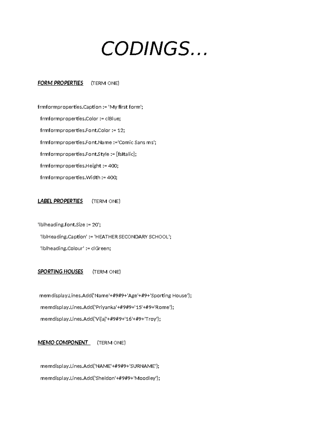 Grade 10 12 Delphi Commands: Comprehensive Cram Notes for Exams - Studocu
