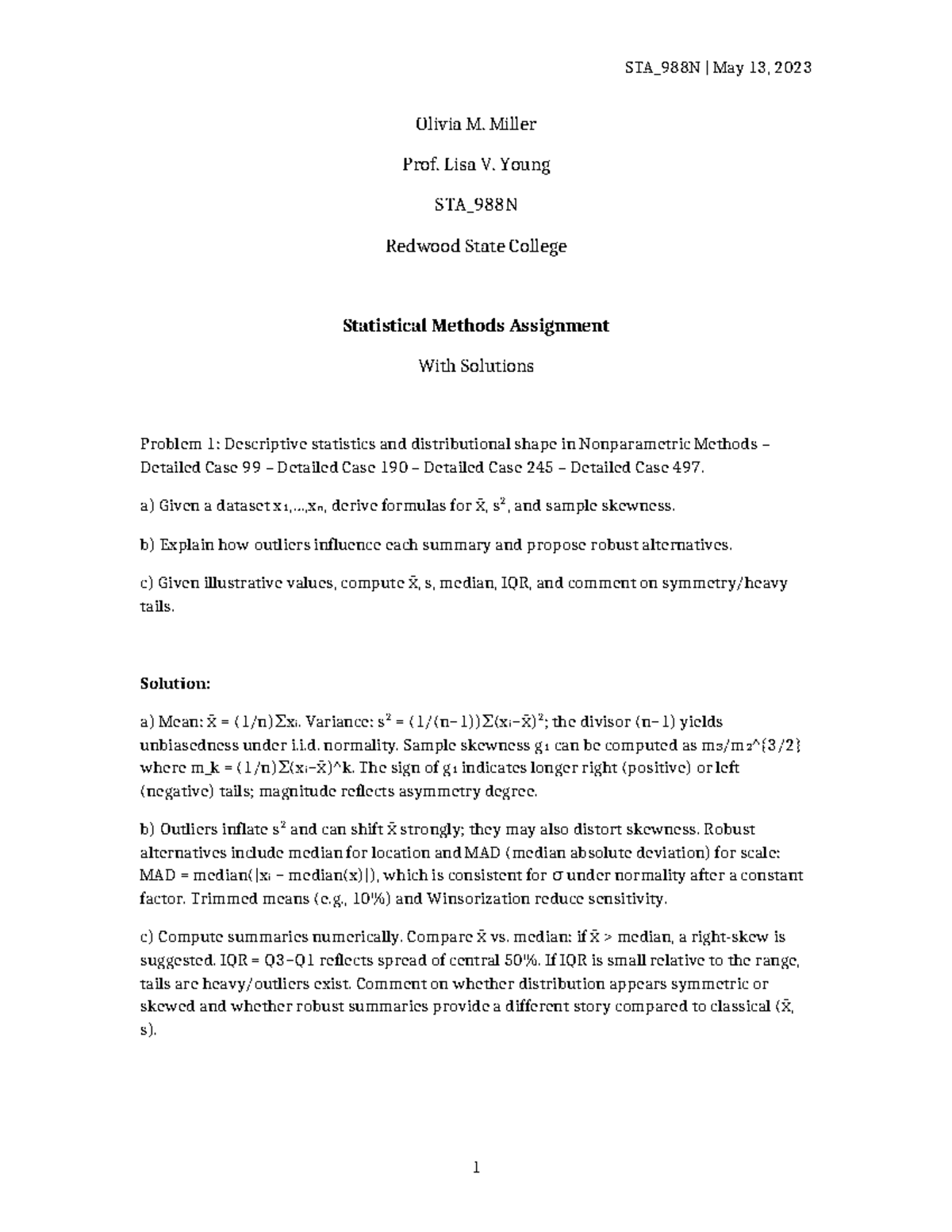 STA_988N Nonparametric Methods Exam Solutions - May 2023 - Studocu