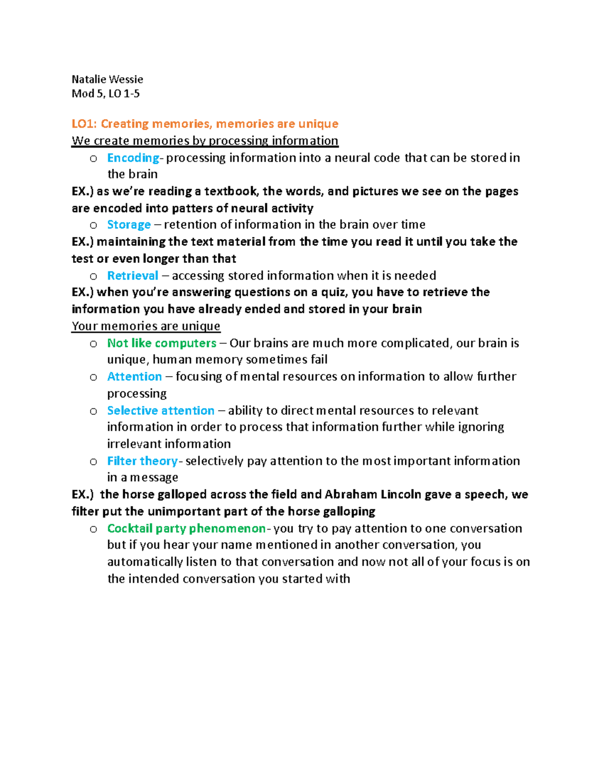 Module 5 Study Guide: Memory Concepts and Learning Outcomes 1-5 - Studocu
