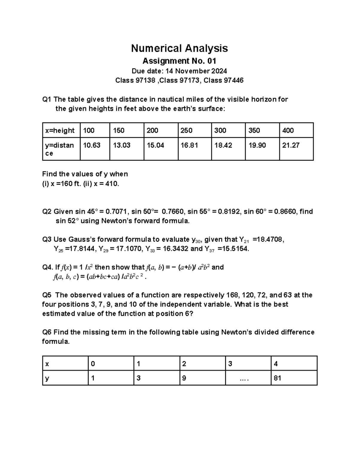Numerical Analysis Assignment 01 2 Numerical Analysis Assignment No