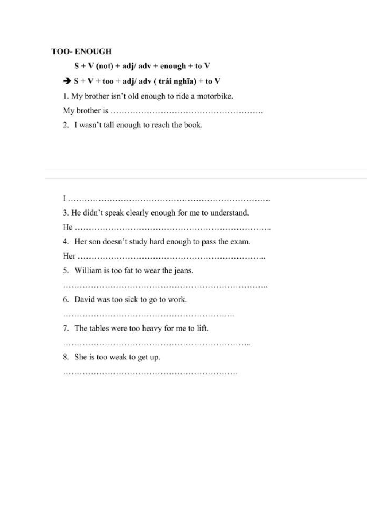 Unit 4 Rewrite Sentences: Enough vs. Too (ENGLISH 101) - Studocu