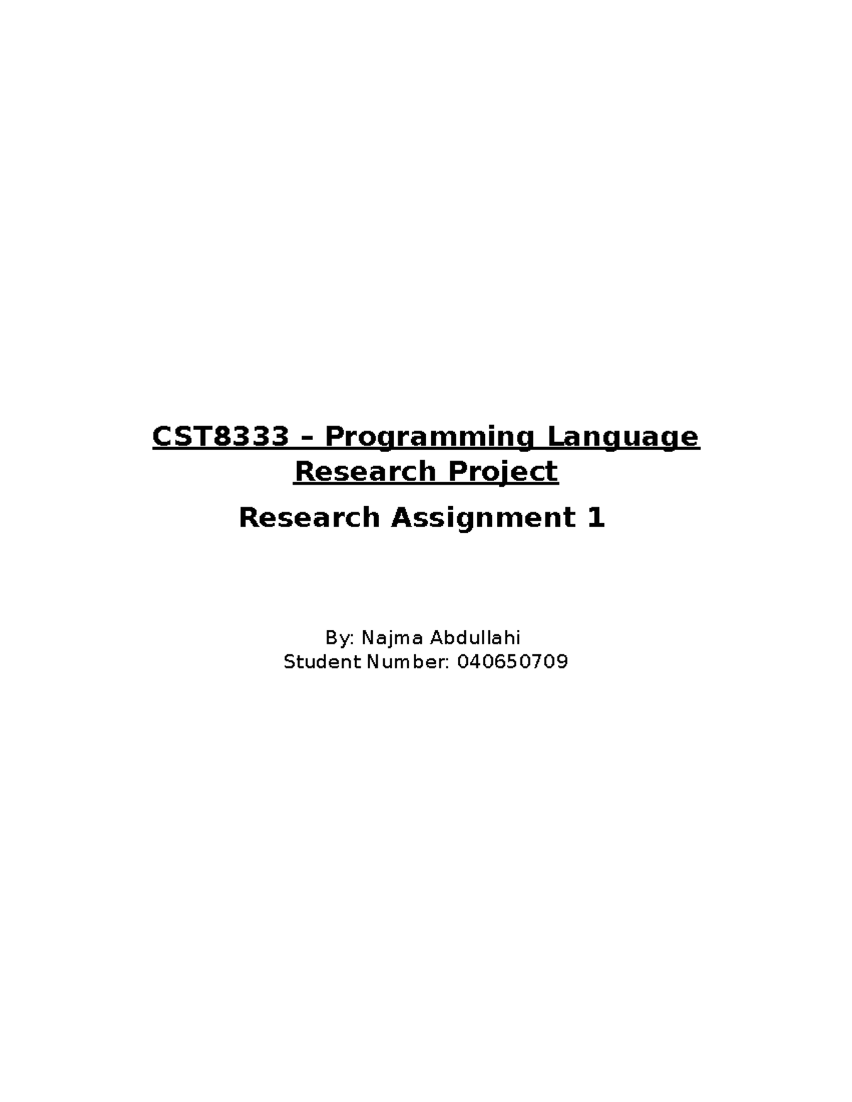 CST8333 - Research Assignment 1 - CST8333 – Programming Language ...