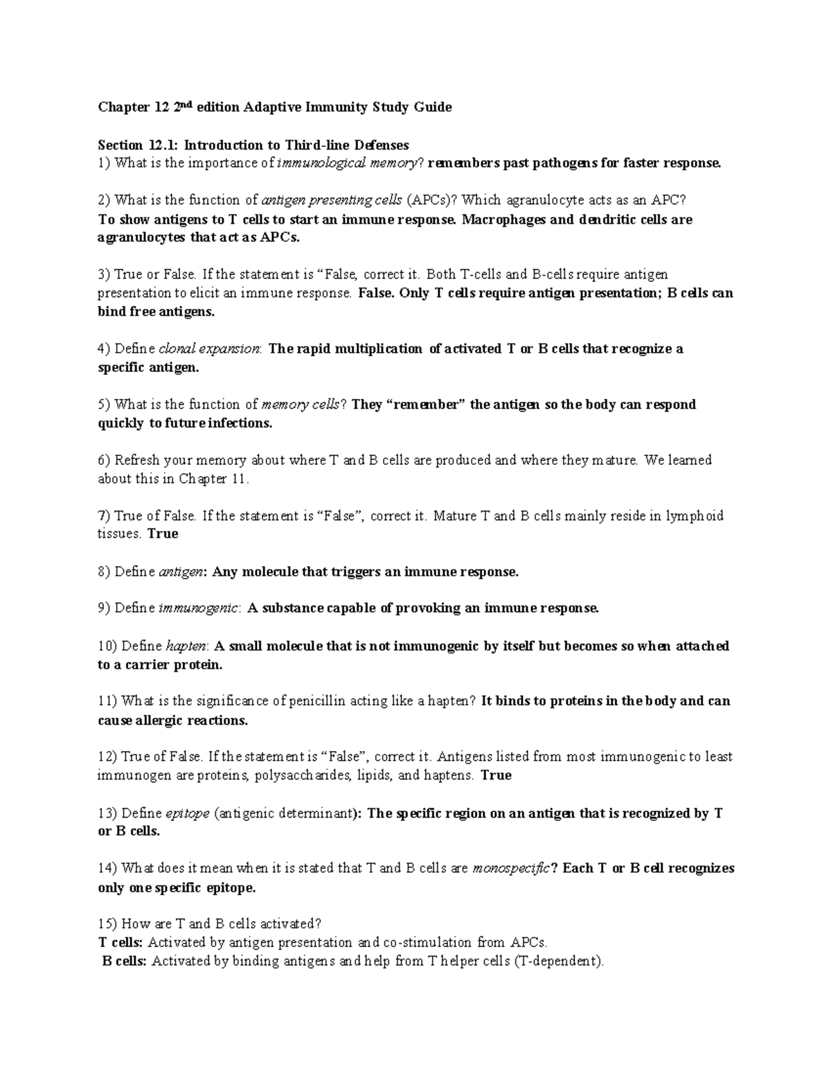 Chapter 12 Study Guide - Adaptive Immunity for EXAM - Studocu