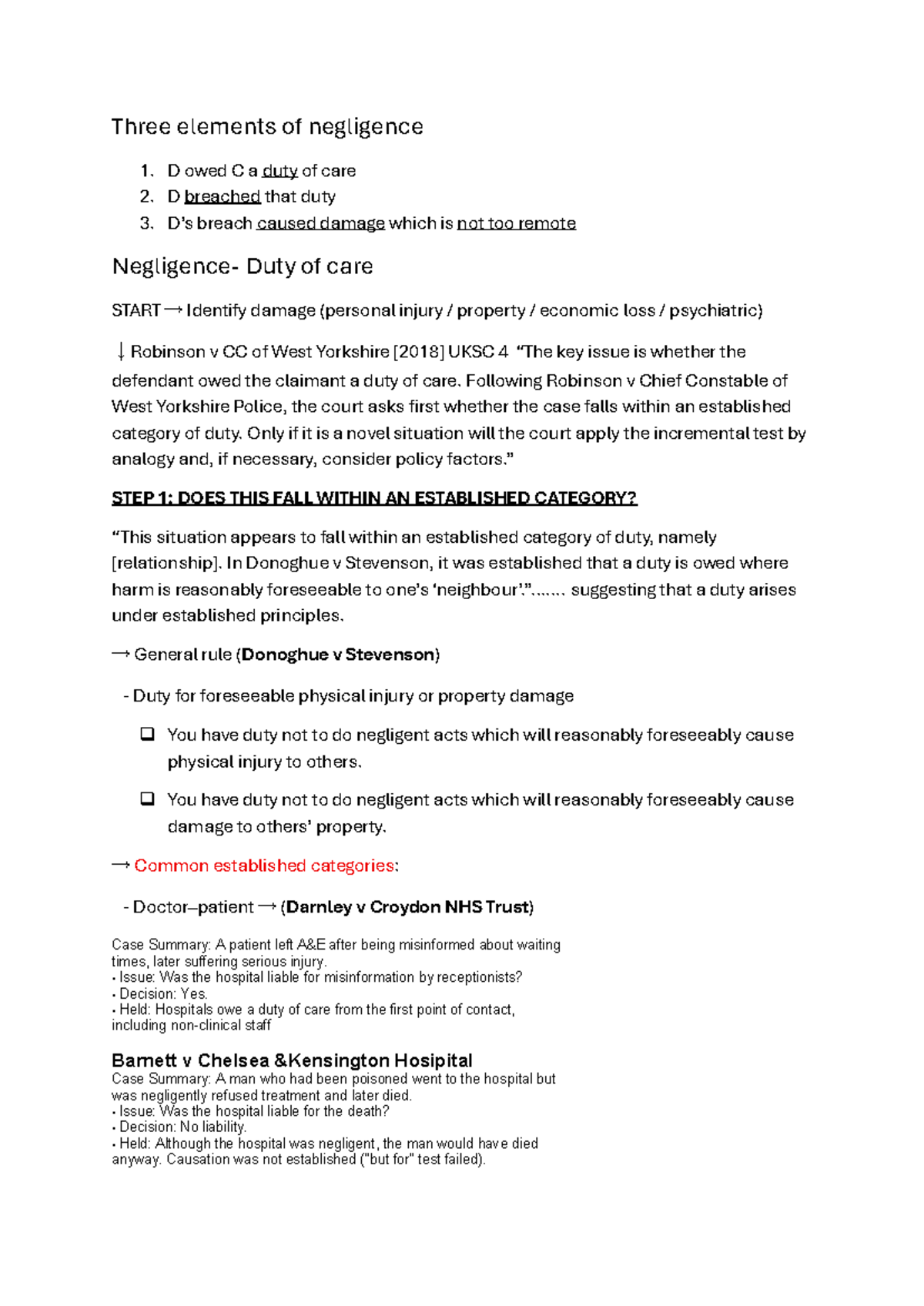 Negligence: Duty of Care and Case Analysis - Studocu