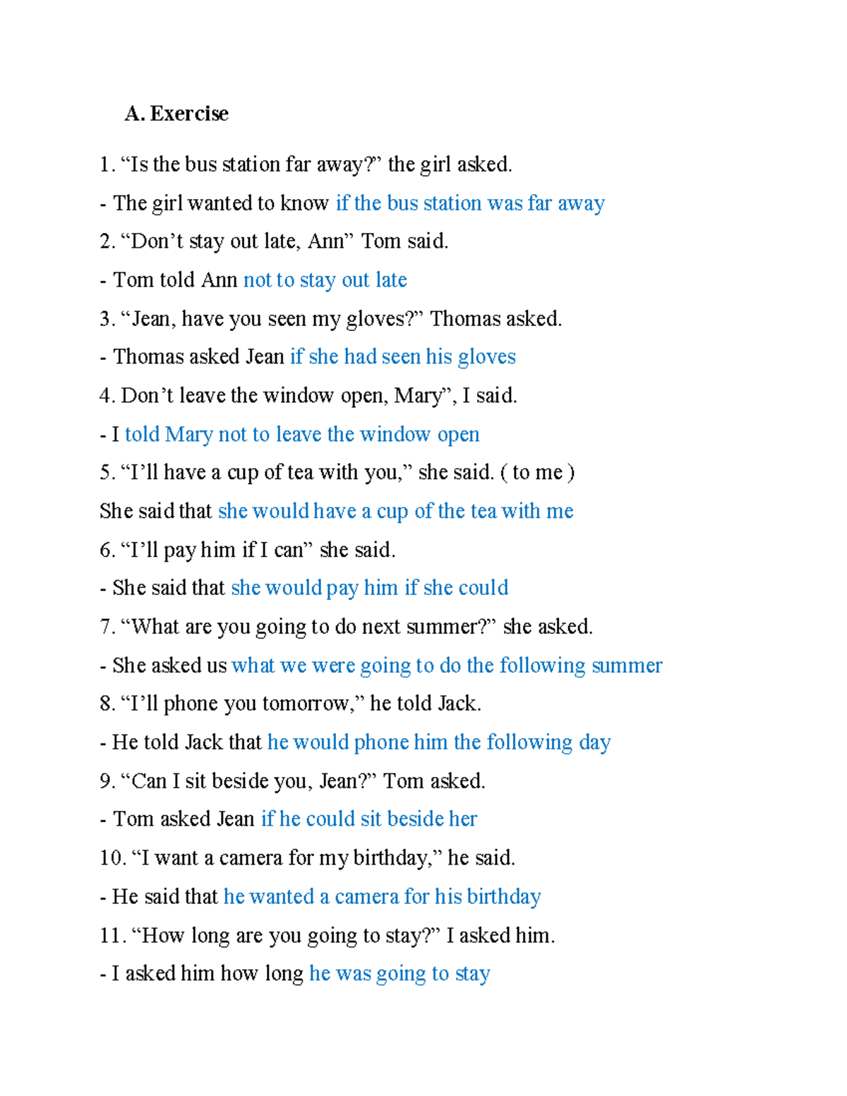 Reported Speech - Review for English 101 - Studocu