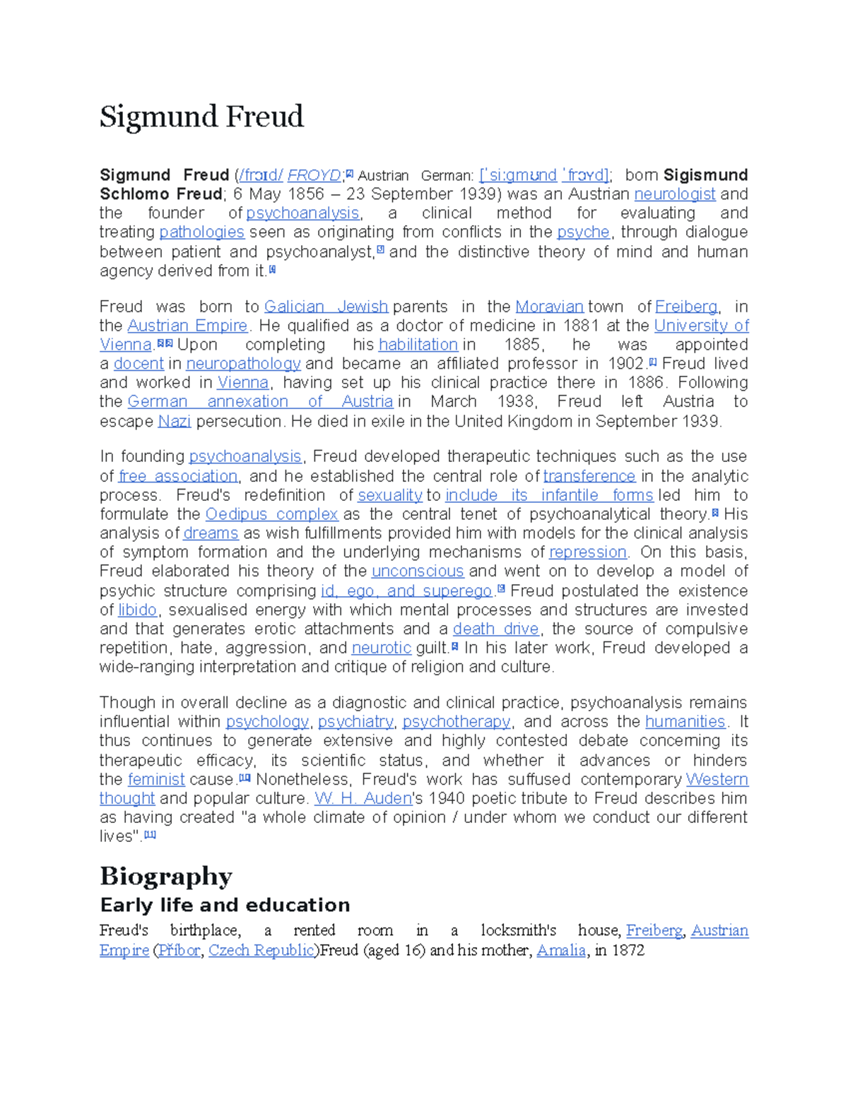 Sigmund Freud: Lecture Notes on Psychoanalysis and Its Origins - Studocu
