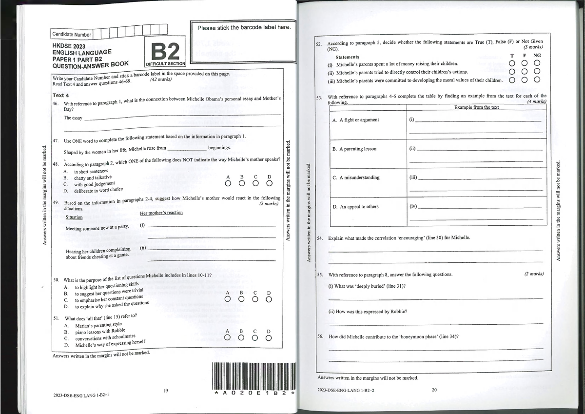 DSE 2023 Paper 1 Part B2: Q&A Analysis and Responses - Studocu