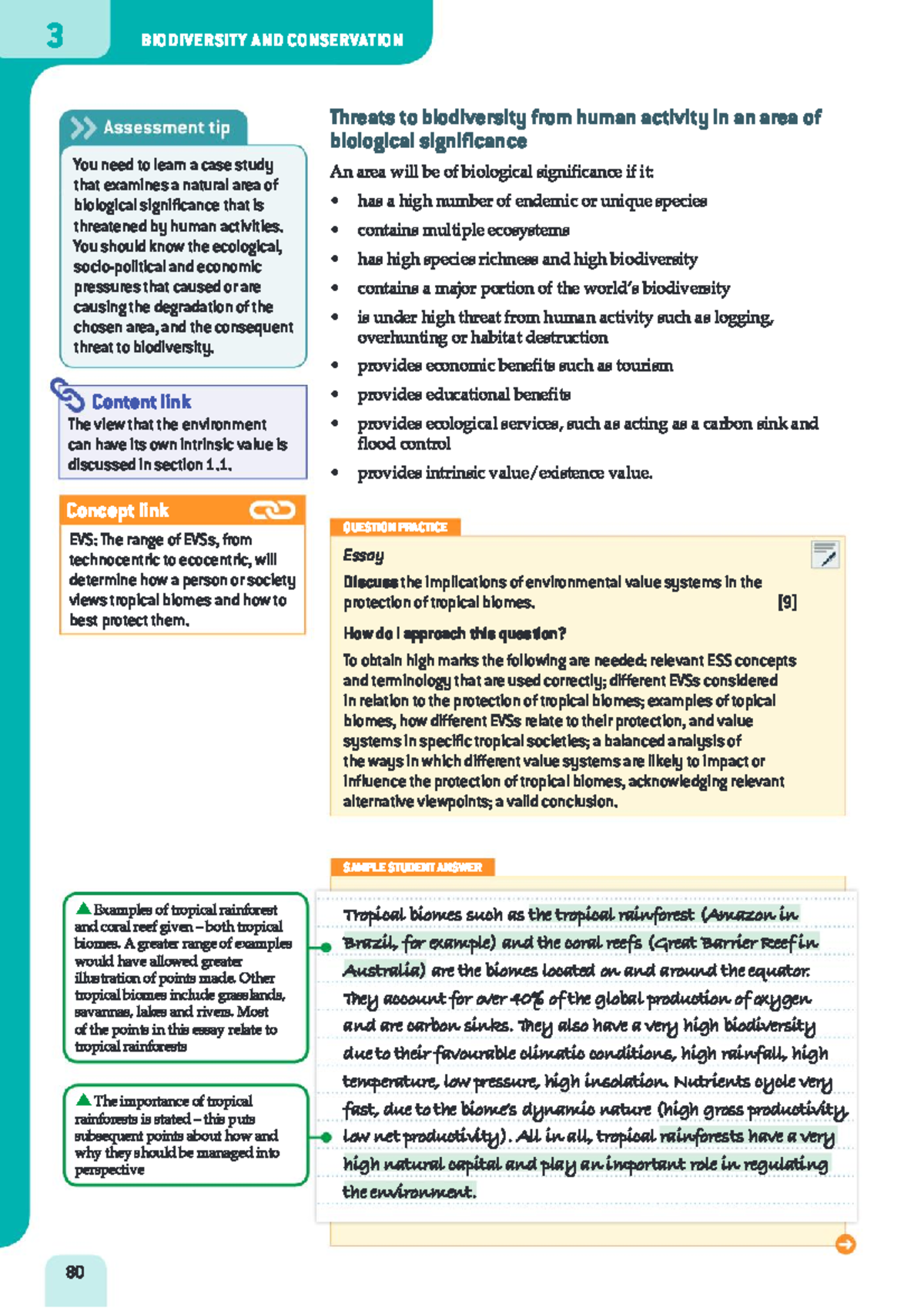 EVS 3 BIODIVERSITY & CONSERVATION: Human Impact on Tropical Biomes ...