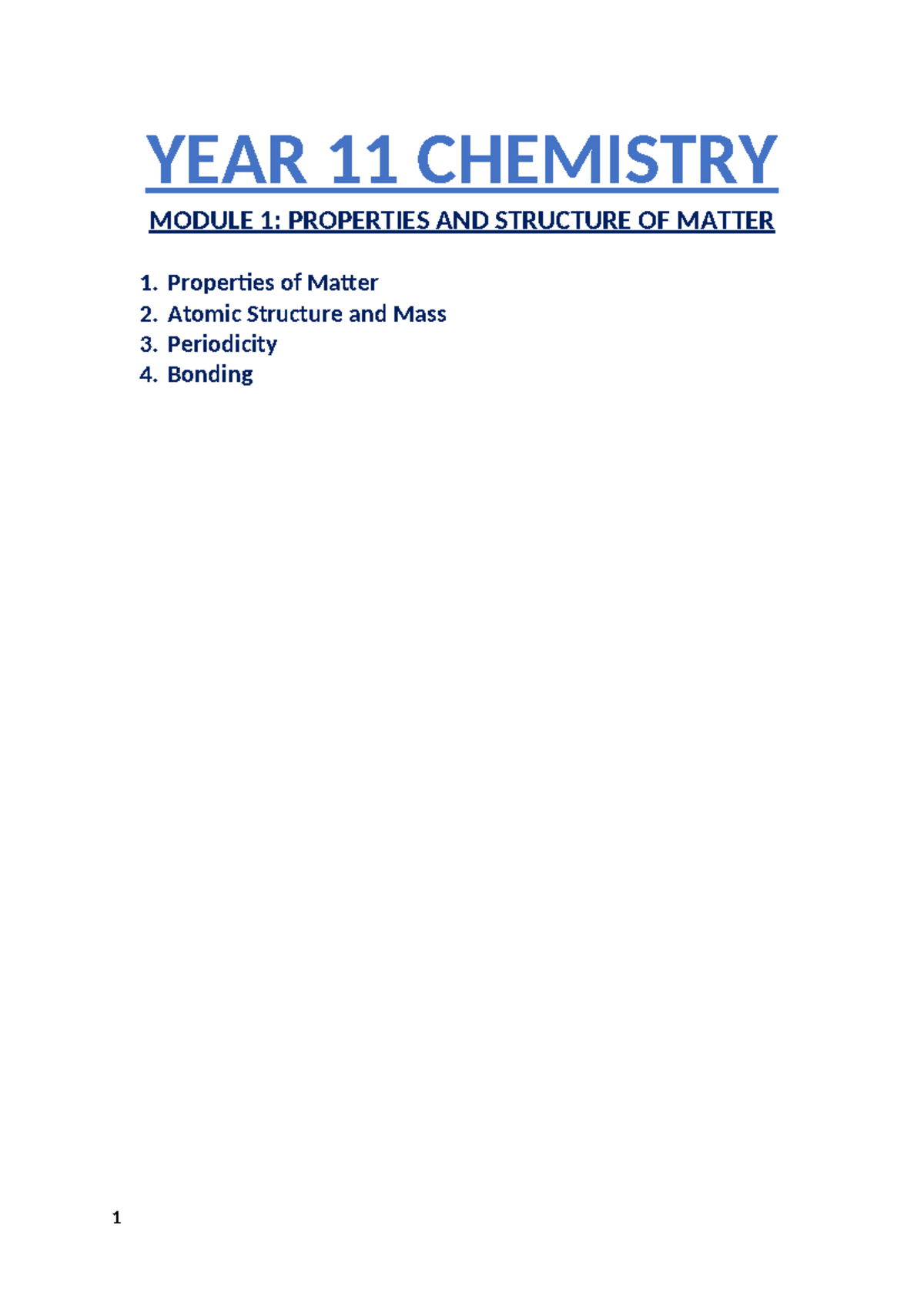 Year 11 Chemistry Module 1: Properties and Structure of Matter Notes ...
