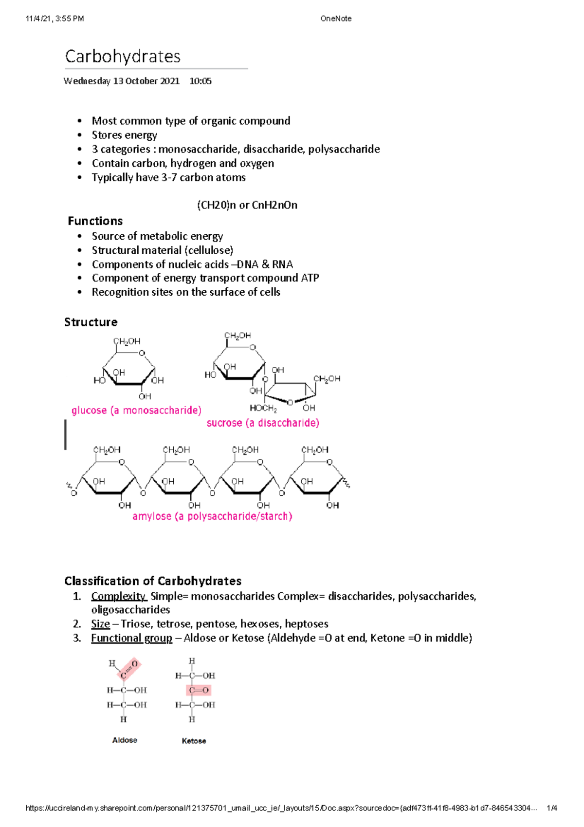 Cell Bio Carbs notes - Carbohydrates Wednesday 13 October 2021 10: Most ...