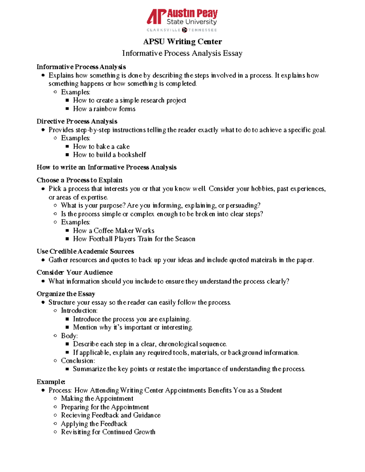 Process Analysis Essay Handout 2024 - Informative Process Analysis ...