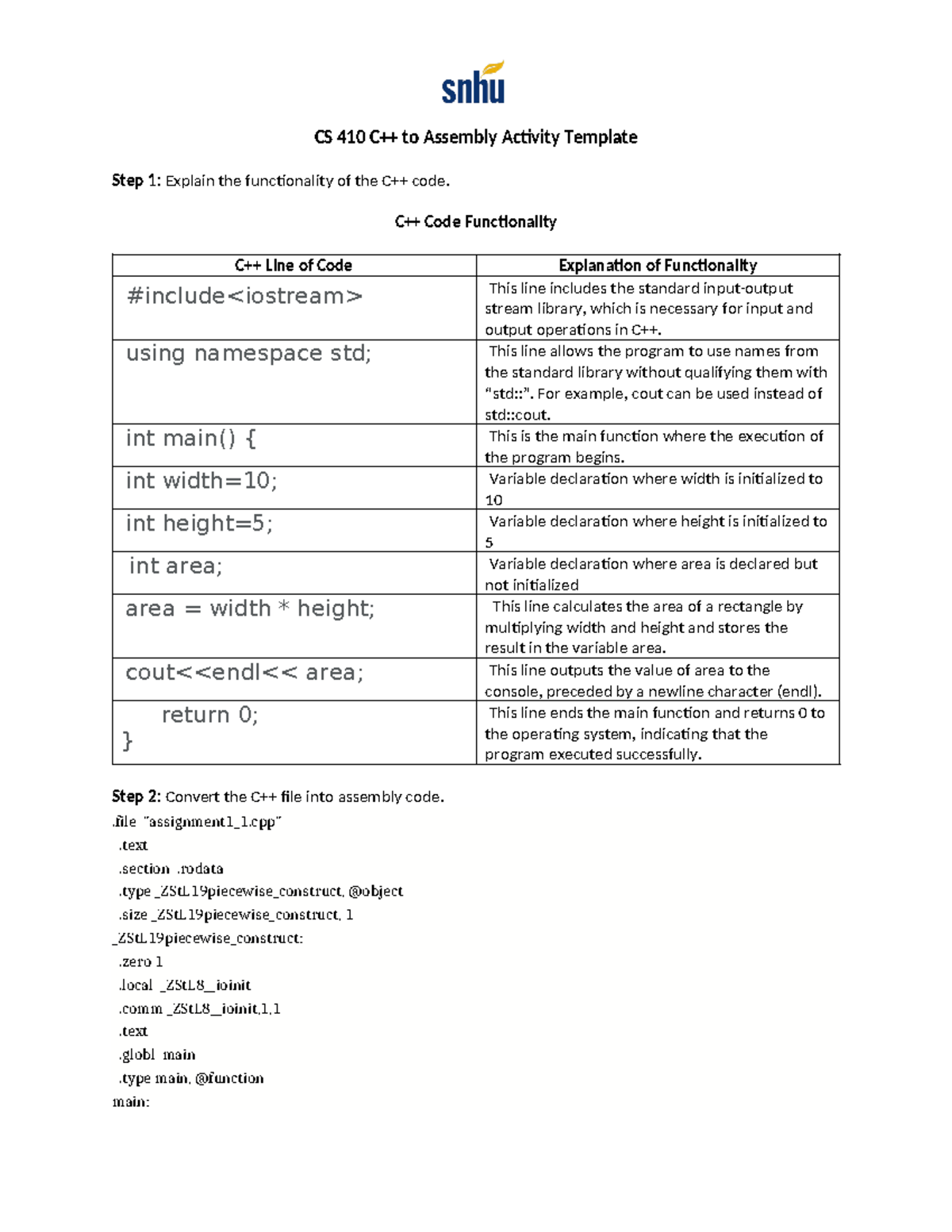 CS 410 C++ to Assembly Activity Instructions and Code Analysis - Studocu