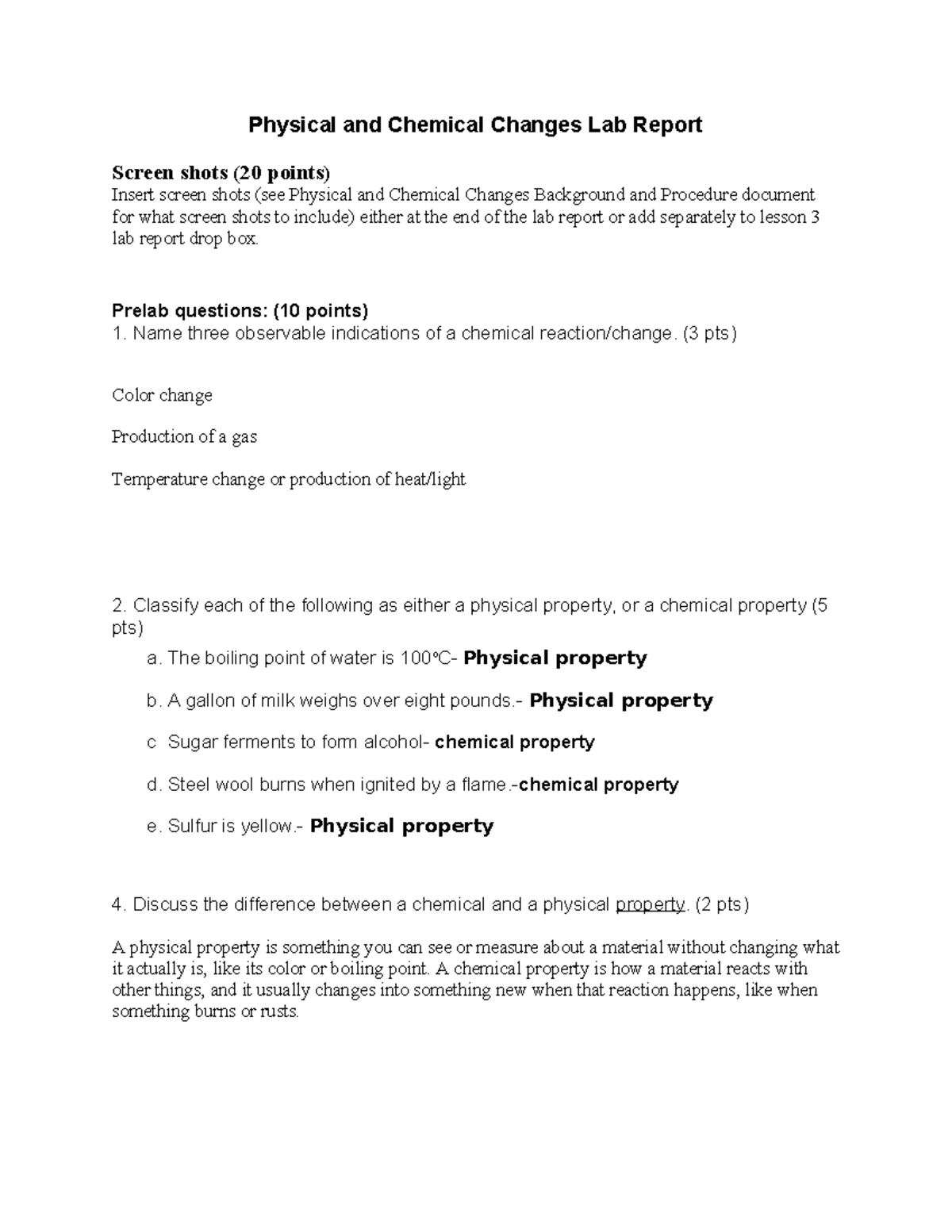 Chemistry 3.1 Lab Report: Physical & Chemical Changes Analysis - Studocu