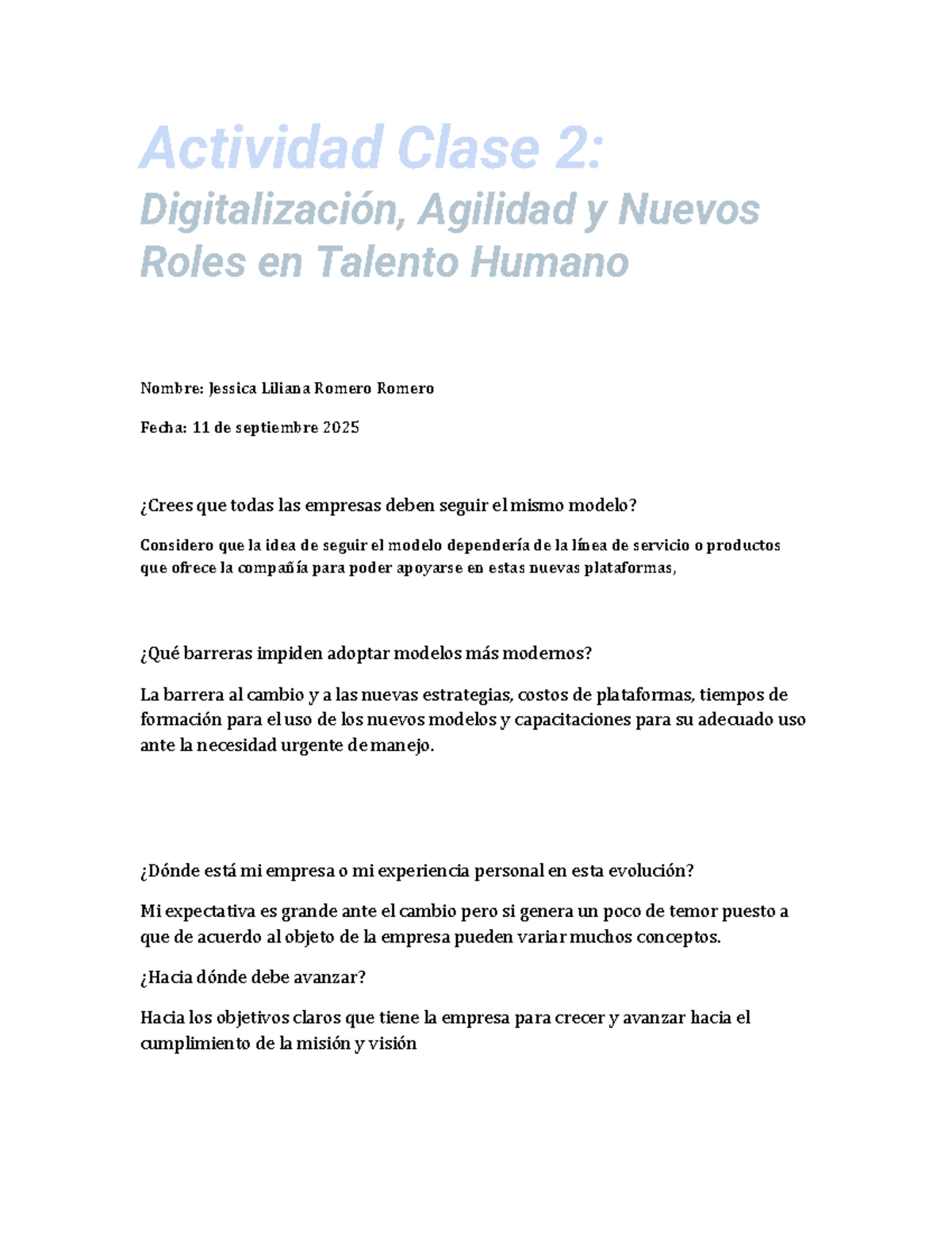 Actividad Clase 2: Digitalización y Nuevos Roles en Talento Humano - Studocu