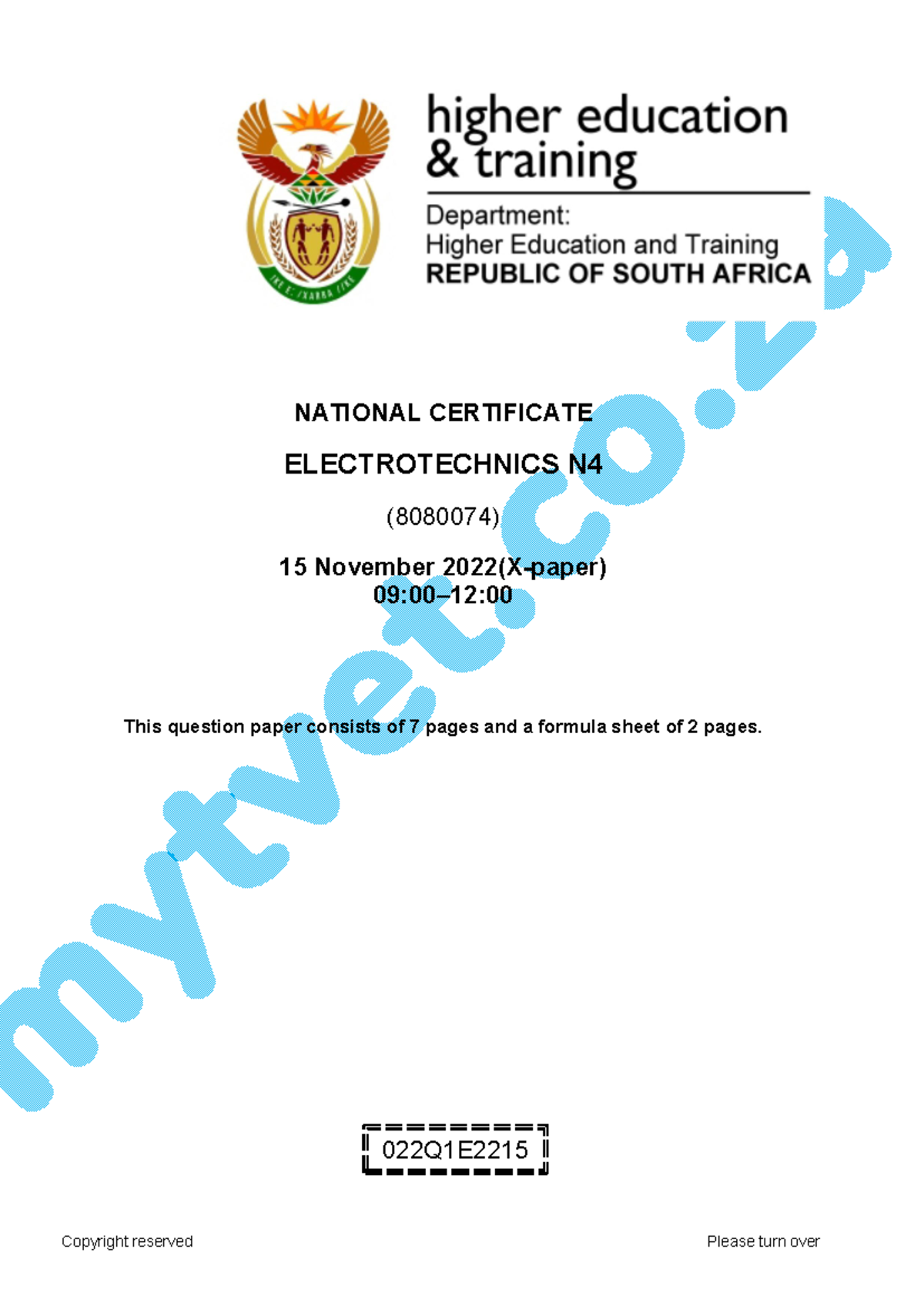 Electrotechnics N4 November 2022 Question Paper (8080074) - Studocu