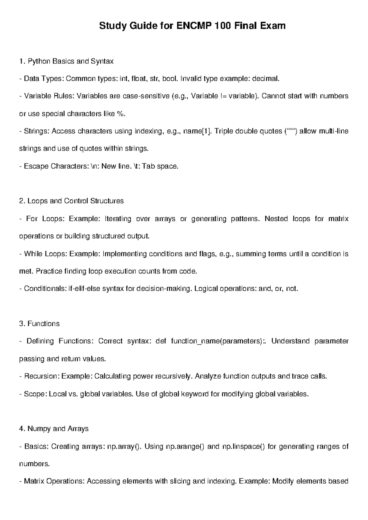 Encmp 100 Study Guide - Summary Computer Programming for Engineers - Study Guide for ENCMP 100 ...