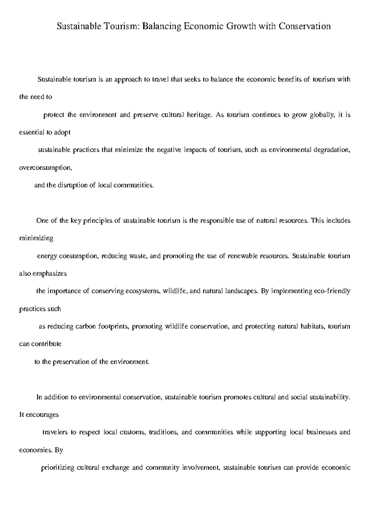 Sustainable Tourism: Balancing Growth & Conservation Essay - Studocu