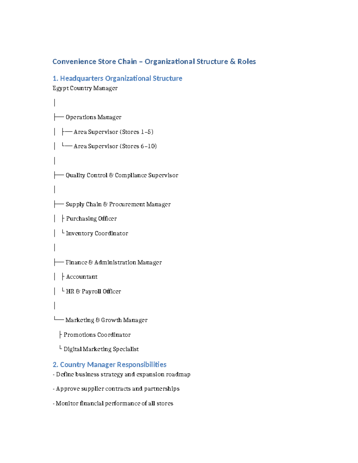 Convenience Store Chain Org Structure & Roles Overview - Studocu