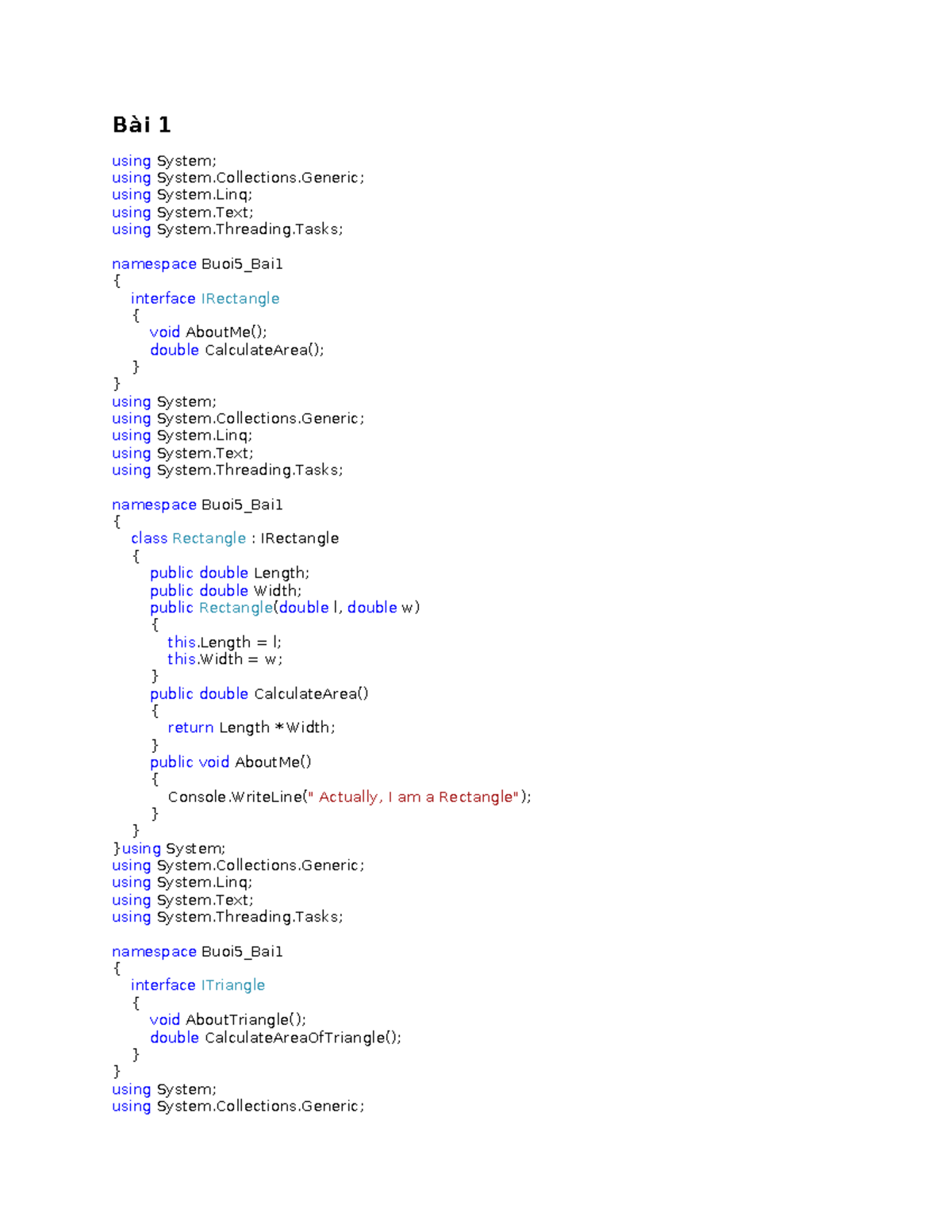 Buoi05 - a03: Interfaces and Classes in C# Programming - Studocu