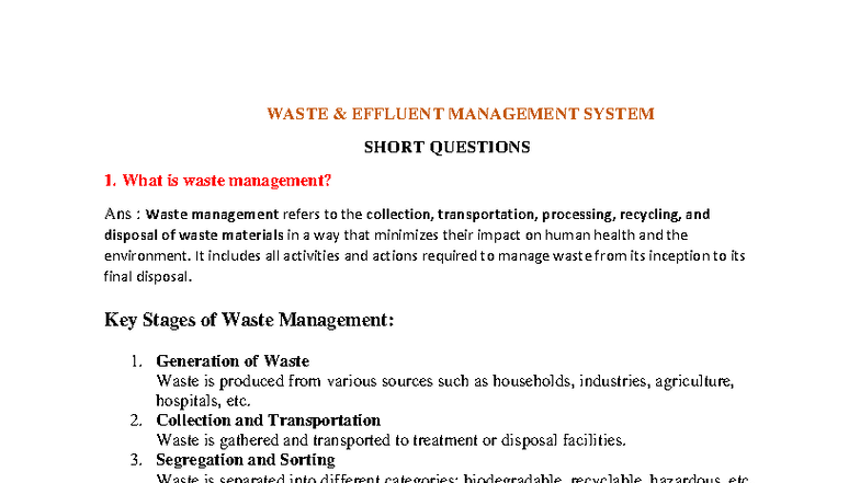 WEM U-1 Q&A - Waste Effluent Management System Notes for CSE R20 - Studocu